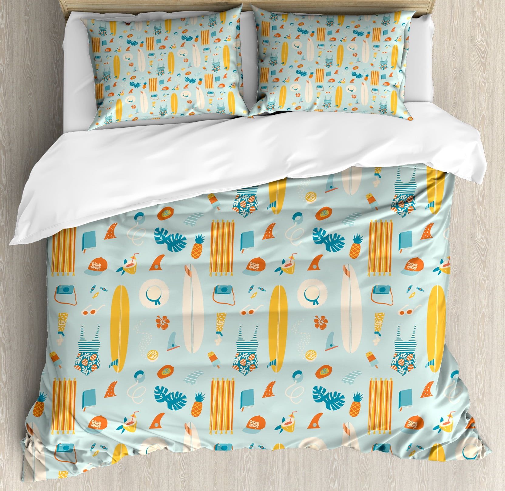 Hawaii Duvet Cover Set, Repetitive Summer Items with Pattern Surfboard ...