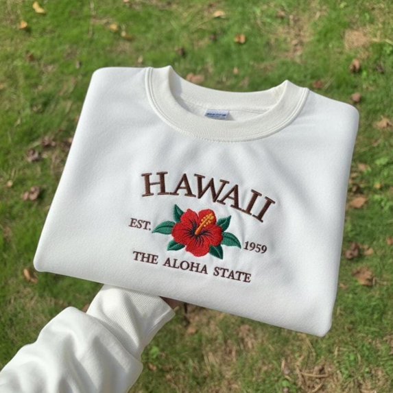 Hawaii Embroidered Sweatshirt, Aloha Islands Crewneck, Tropical Hawaii ...