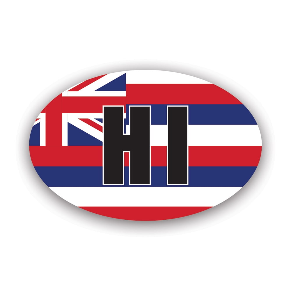 Hawaii Flag Oval Sticker Decal - Self Adhesive Vinyl - Weatherproof - Made in USA - v2 hi euro ...