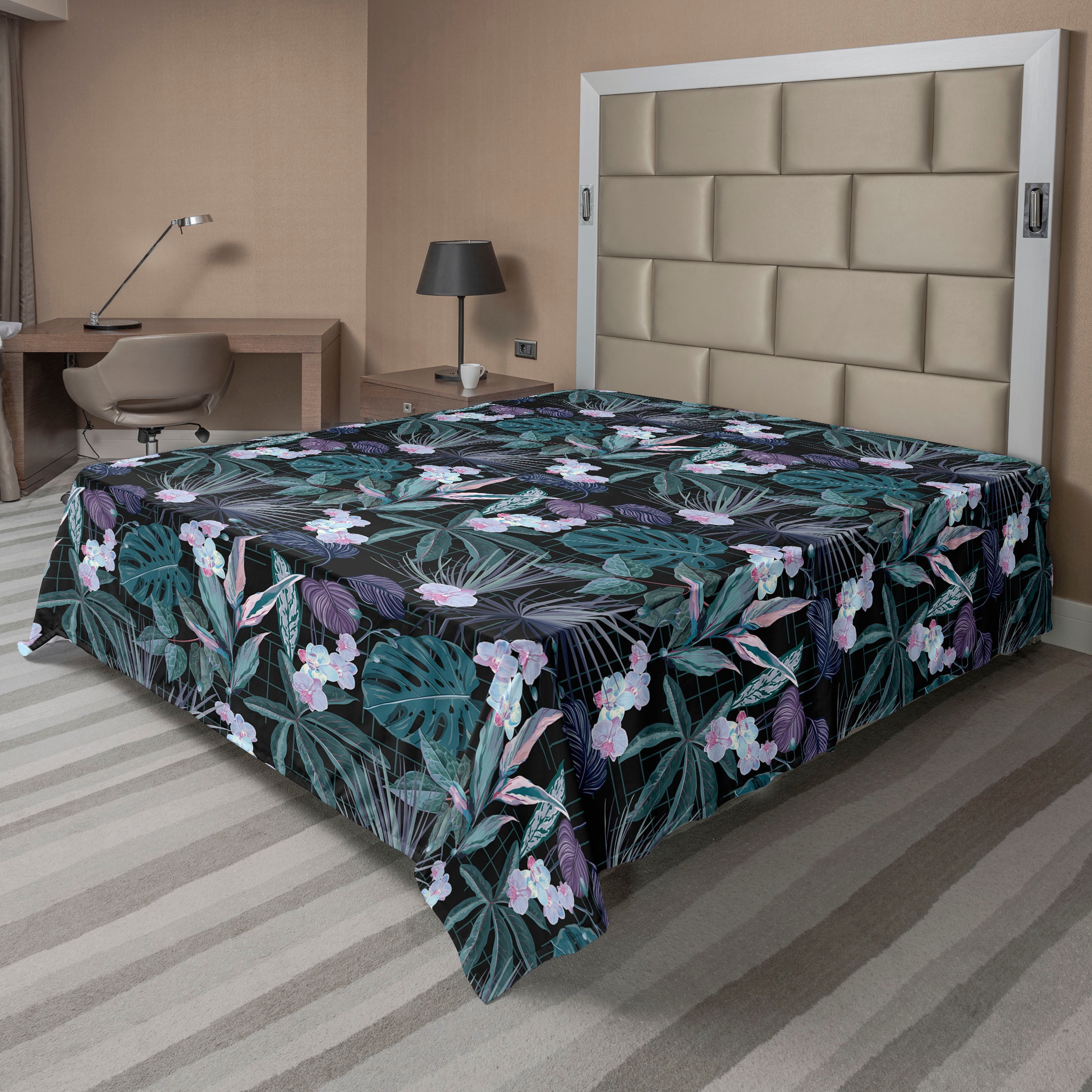 Hawaii Flat Sheet, Modern Nature Greenery Leaves Design Geometric ...