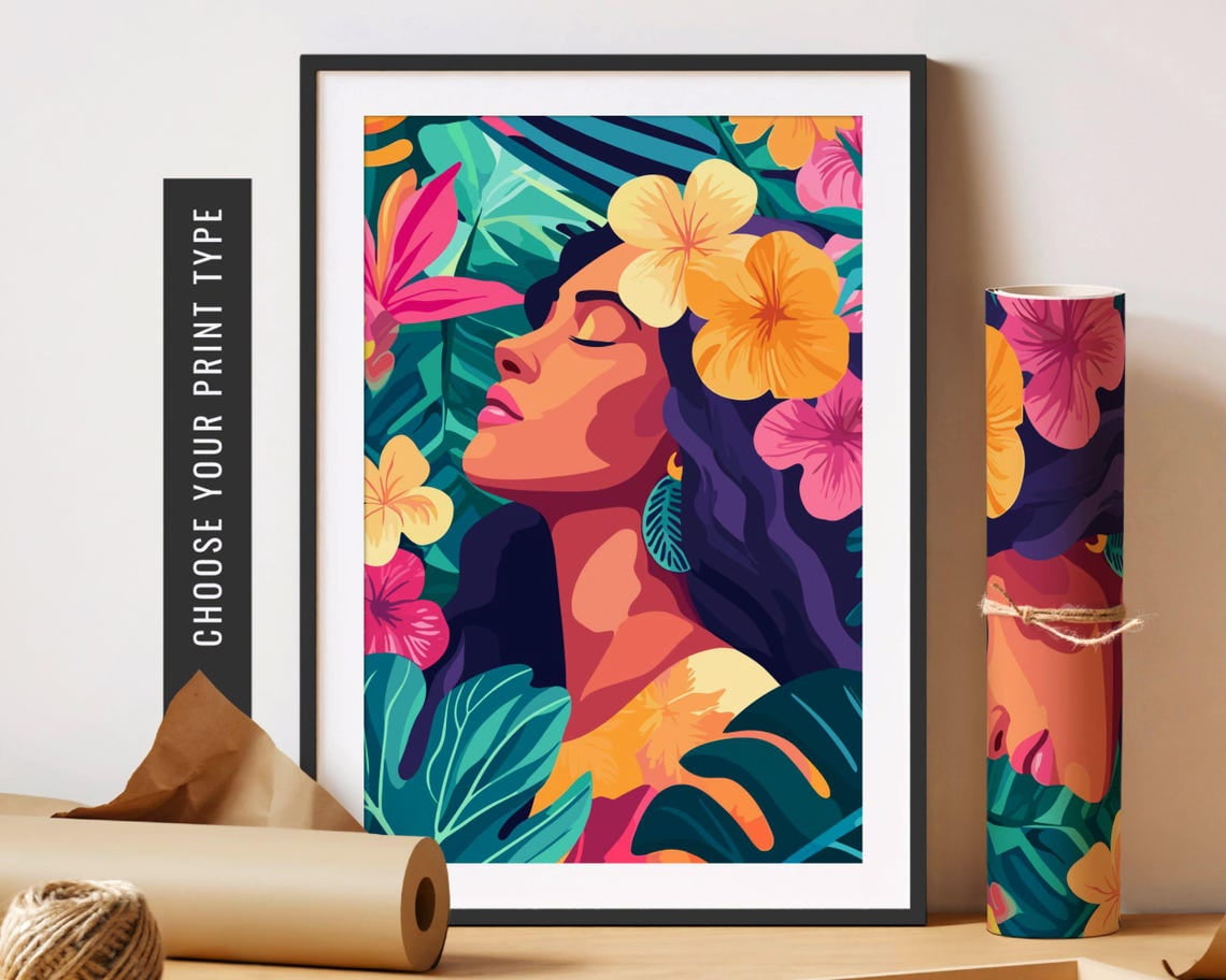 Hawaii Floral Art Aloha Vibes Eclectic Poster Retro Naive Art Modern ...