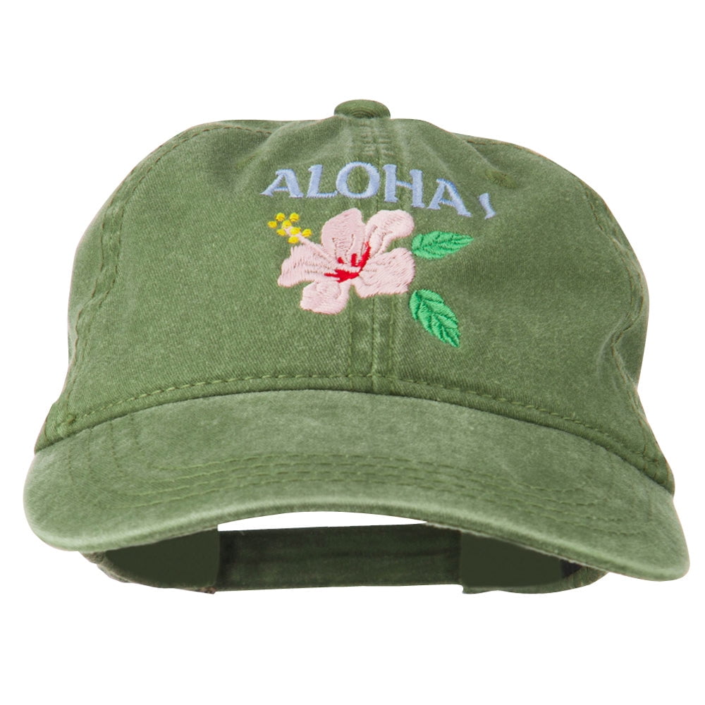 Hawaii Flower Aloha Embroidered Washed Cap - Olive Green OSFM - Walmart.com