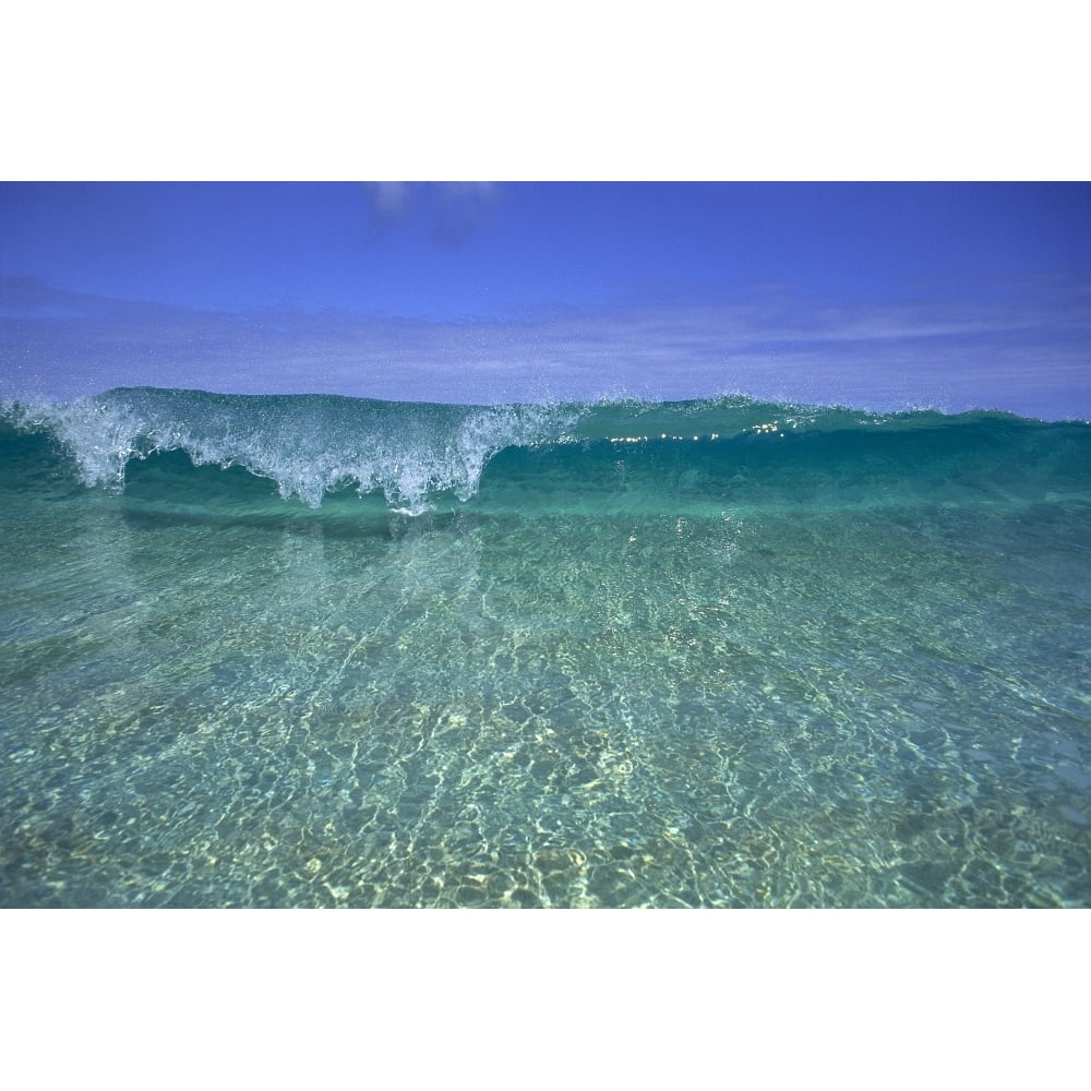 Hawaii, Front View Of Shallow Crystal Clear Aquamarine Wave, Curling ...