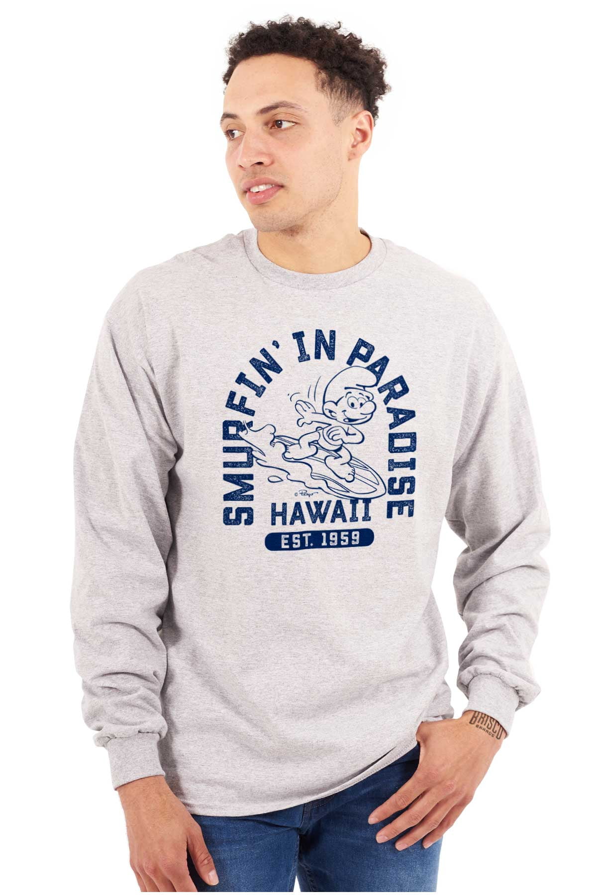 Hawaii HI Surfer Beach Waves Smurfs Long Sleeve TShirt Men Women Brisco ...