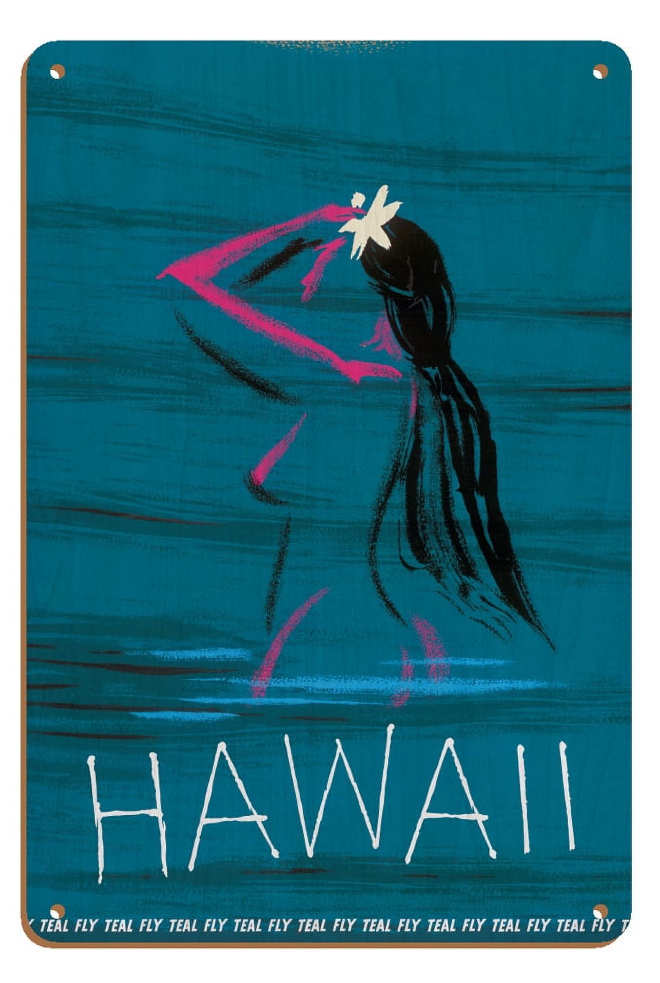 Hawaii - Hawaiian Girl Bathing - Fly Teal (Tasman Empire Airways ...