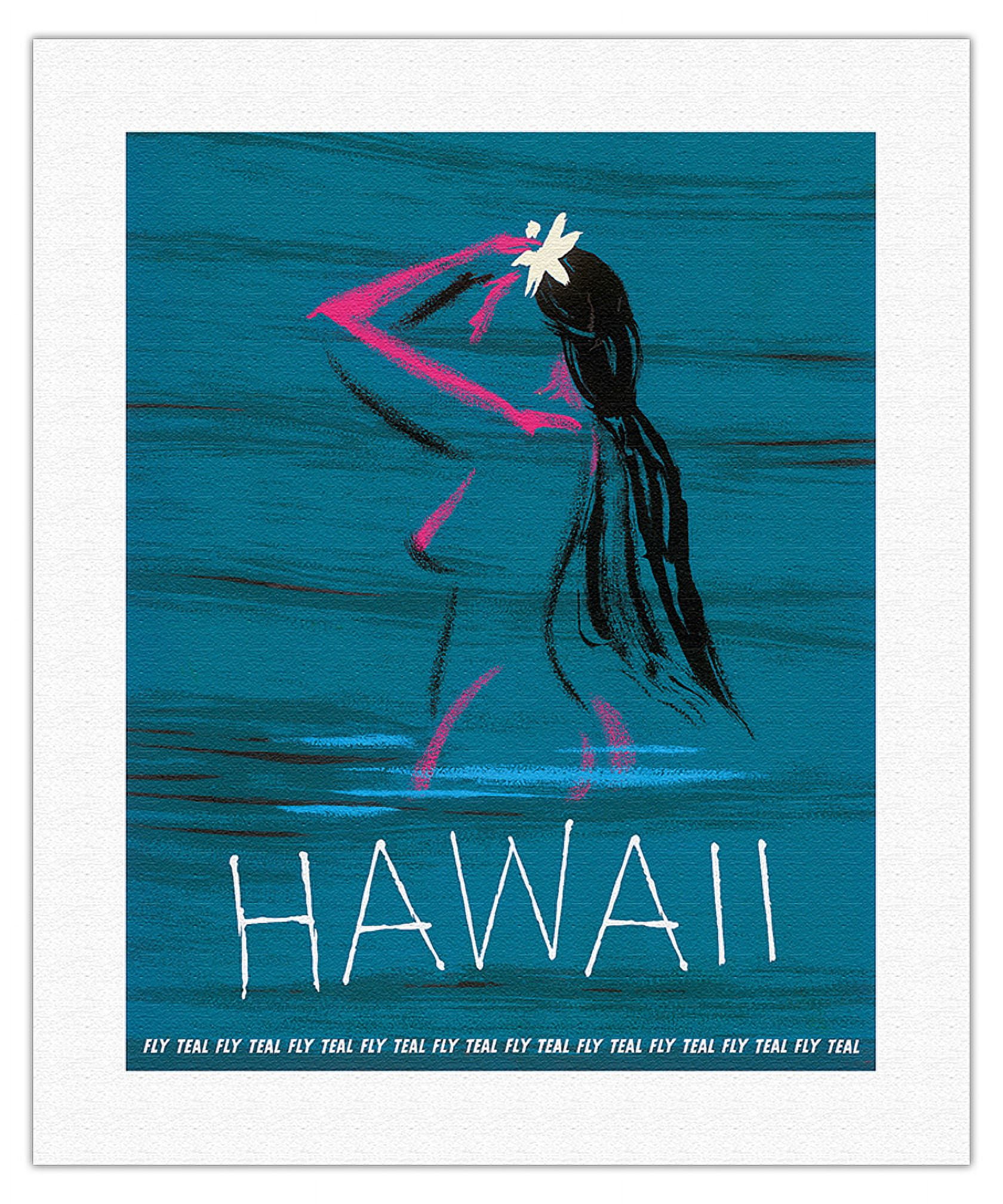 Hawaii - Hawaiian Girl Bathing - Fly Teal (Tasman Empire Airways ...