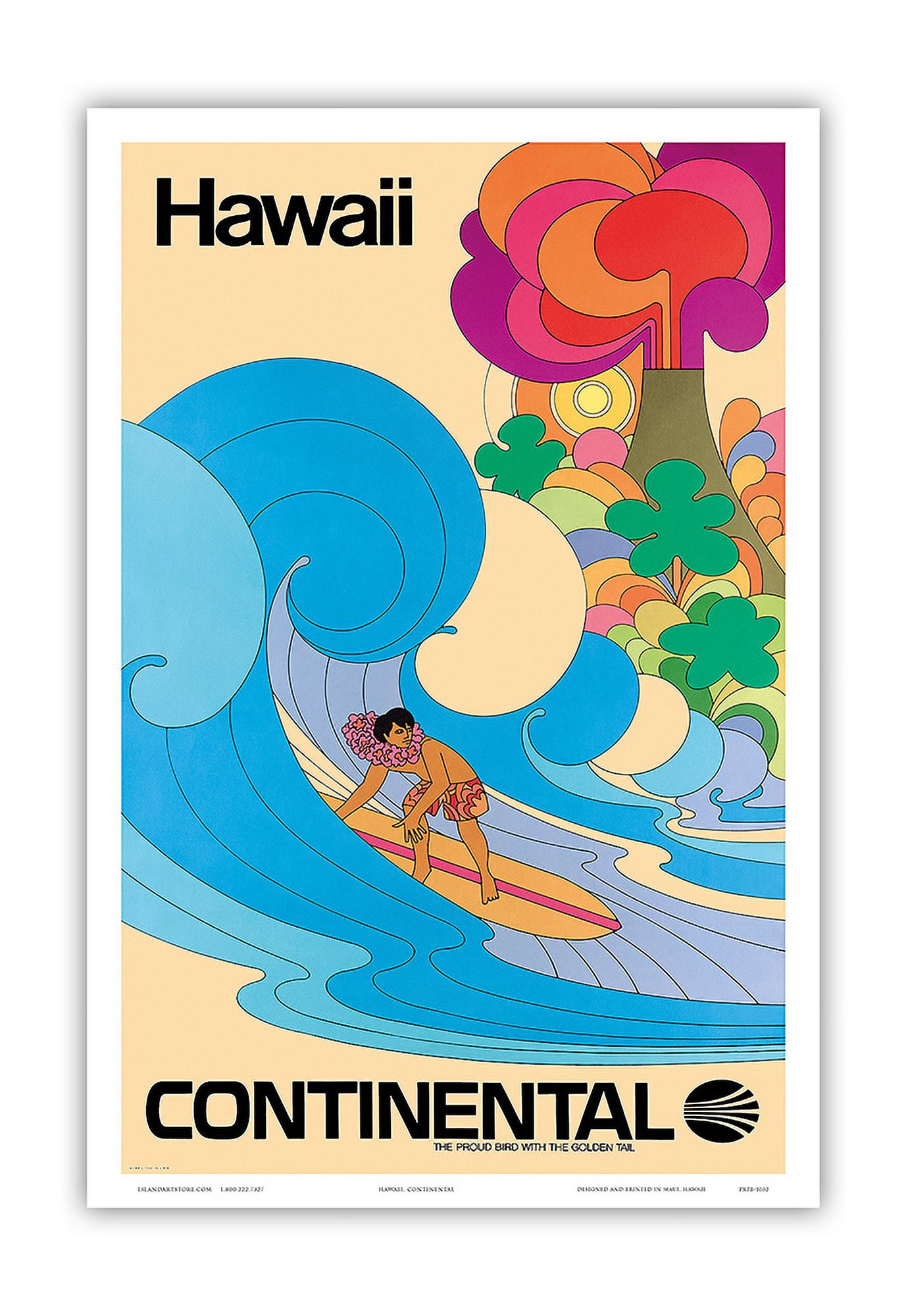 Hawaii - Hawaiian Surfer - Psychedelic Flower Power Art - Continental ...