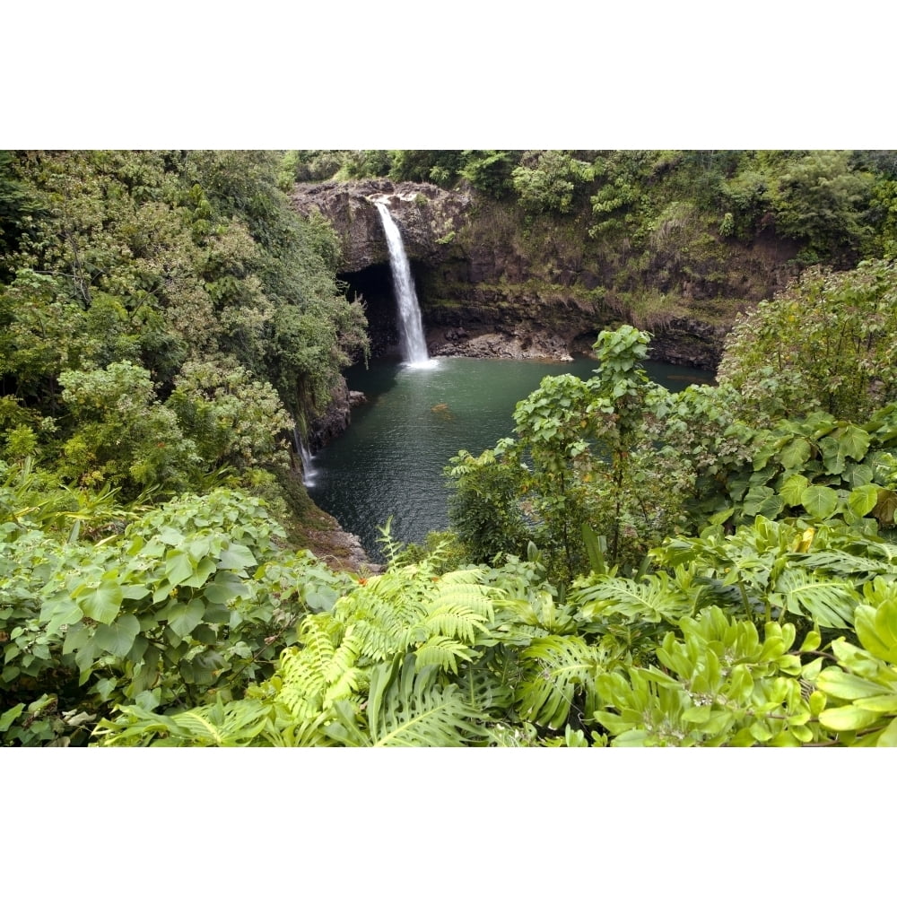 Hawaii Hilo Rainbow Falls surrounded by lush greenery. Poster Print ...