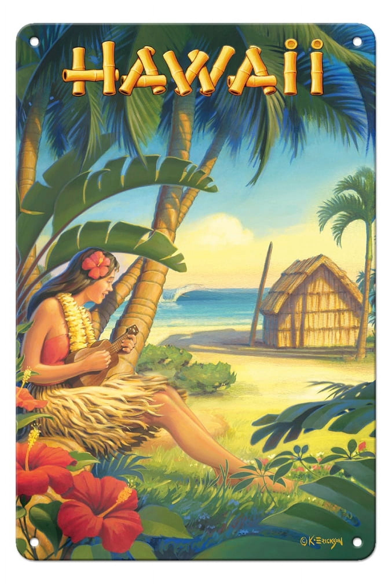 Hawaii - Hula Dancer with Ukulele - Vintage Hawaiian Travel Poster by ...