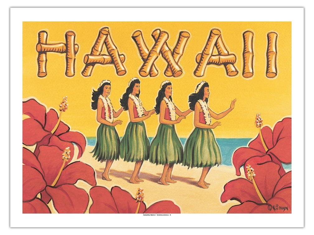 Hawaii - Hula Dancers - Vintage Hawaiian Travel Poster by Kerne ...