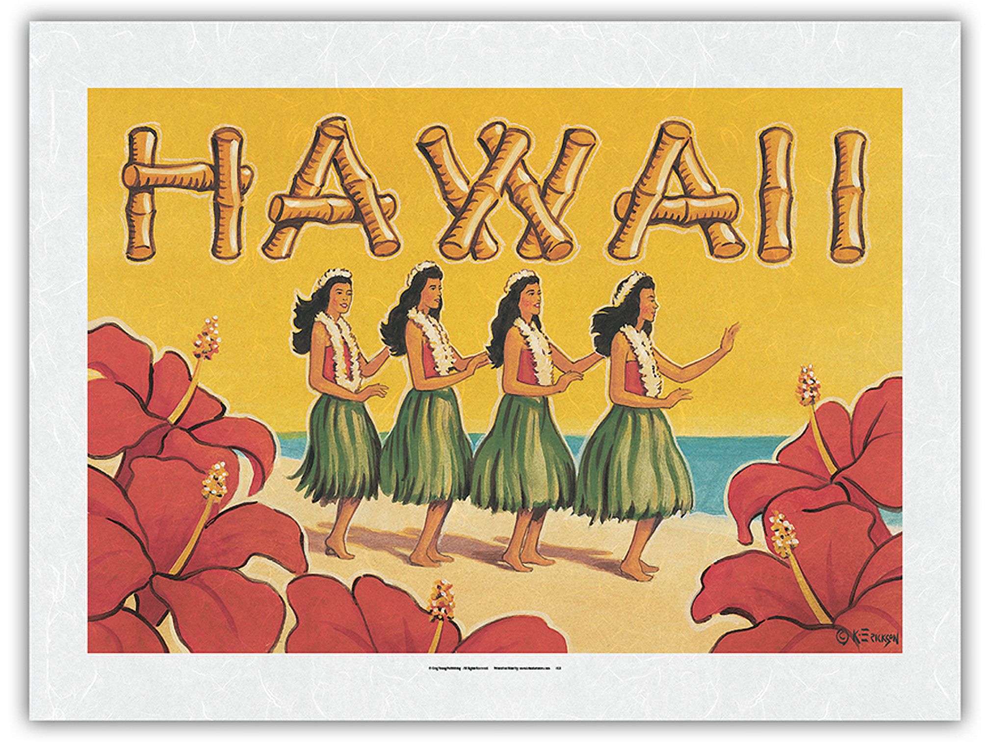 Hawaii - Hula Dancers - Vintage Hawaiian Travel Poster by Kerne ...