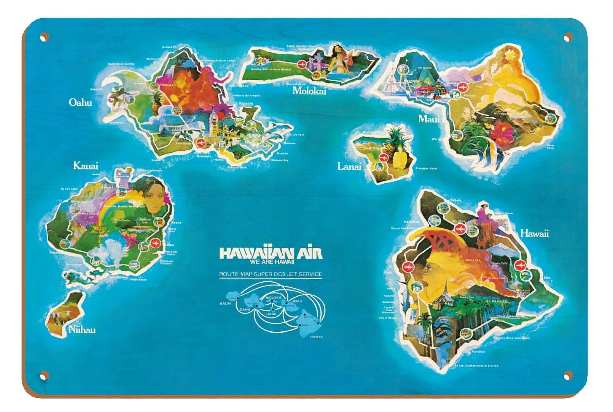 Hawaii Islands Route Map - Hawaiian Air Lines - Vintage Airline Travel ...