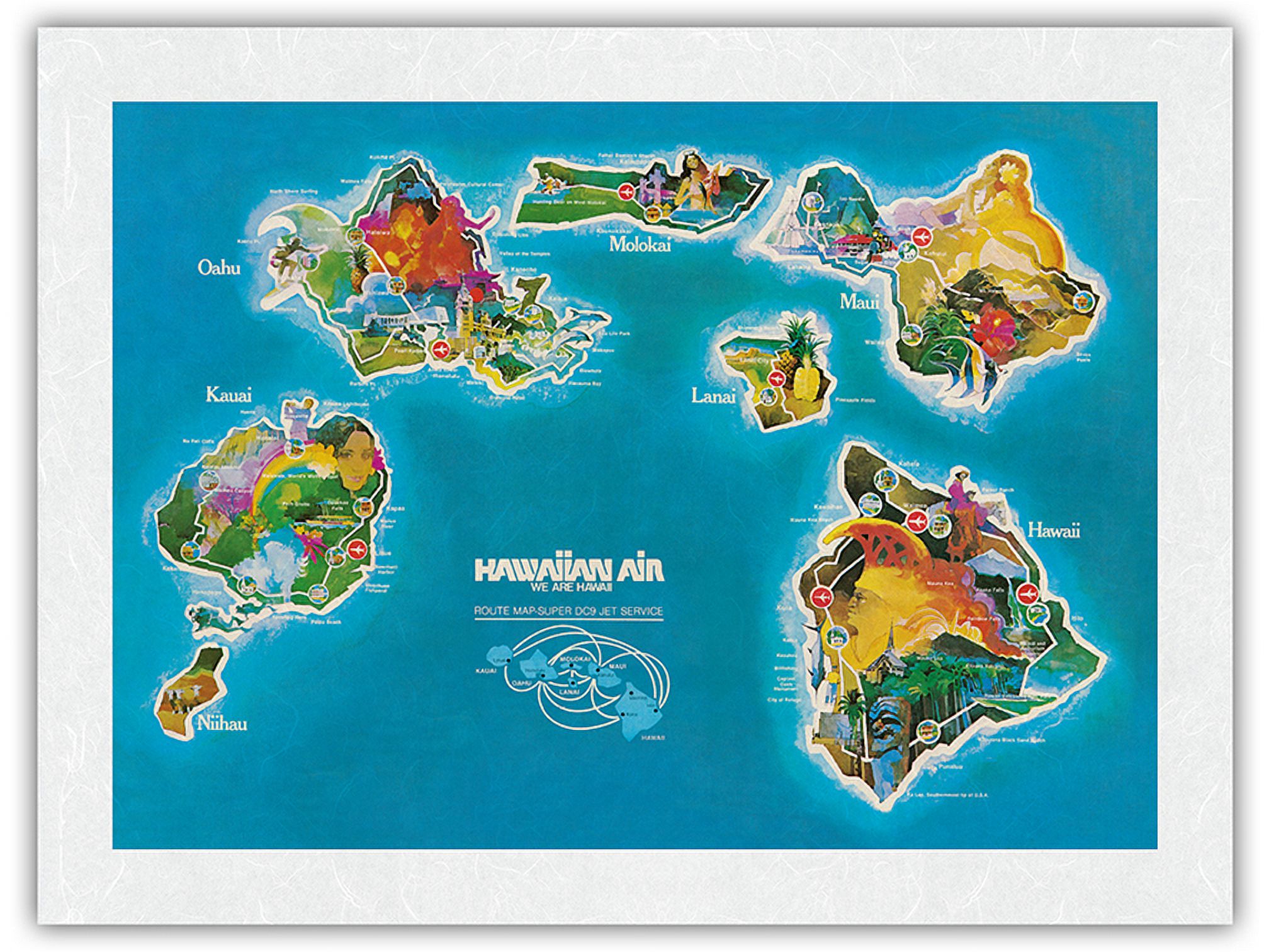 Hawaii Islands Route Map - Hawaiian Air Lines - Vintage Airline Travel ...