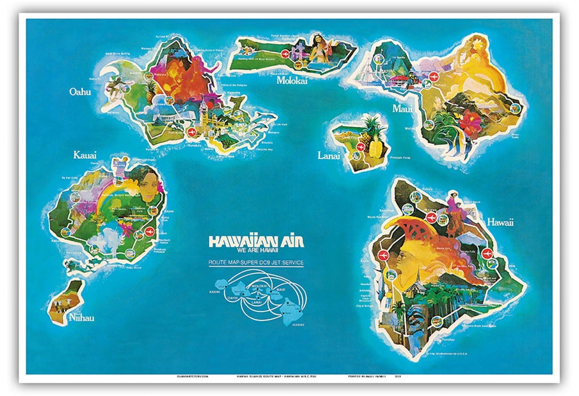Hawaii Islands Route Map - Hawaiian Air Lines - Vintage Airline Travel ...