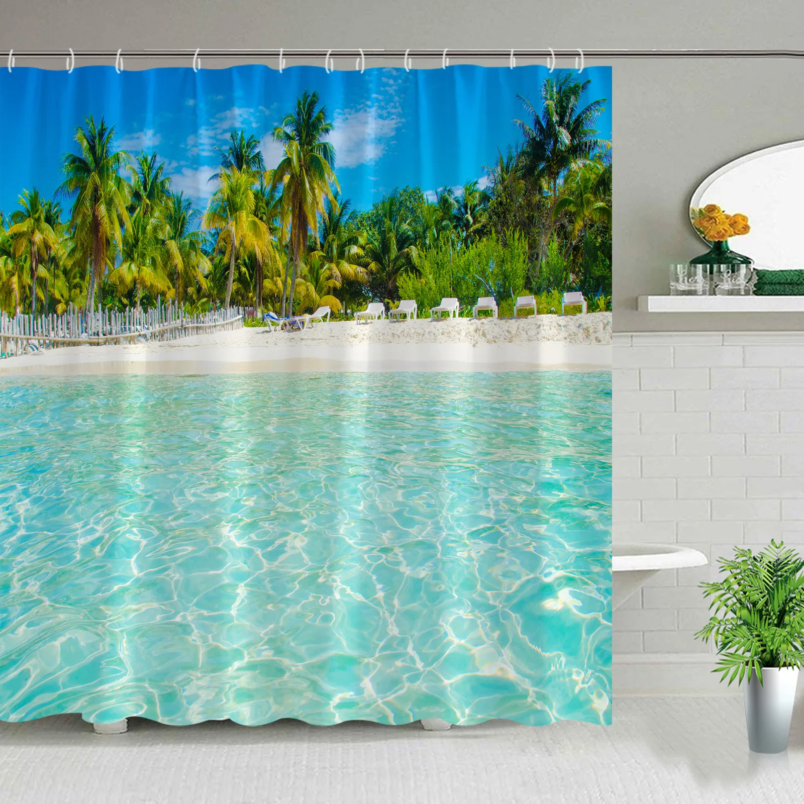 Hawaii Landscape Outdoor Shower Curtain Island Beach Coconut Tropical ...