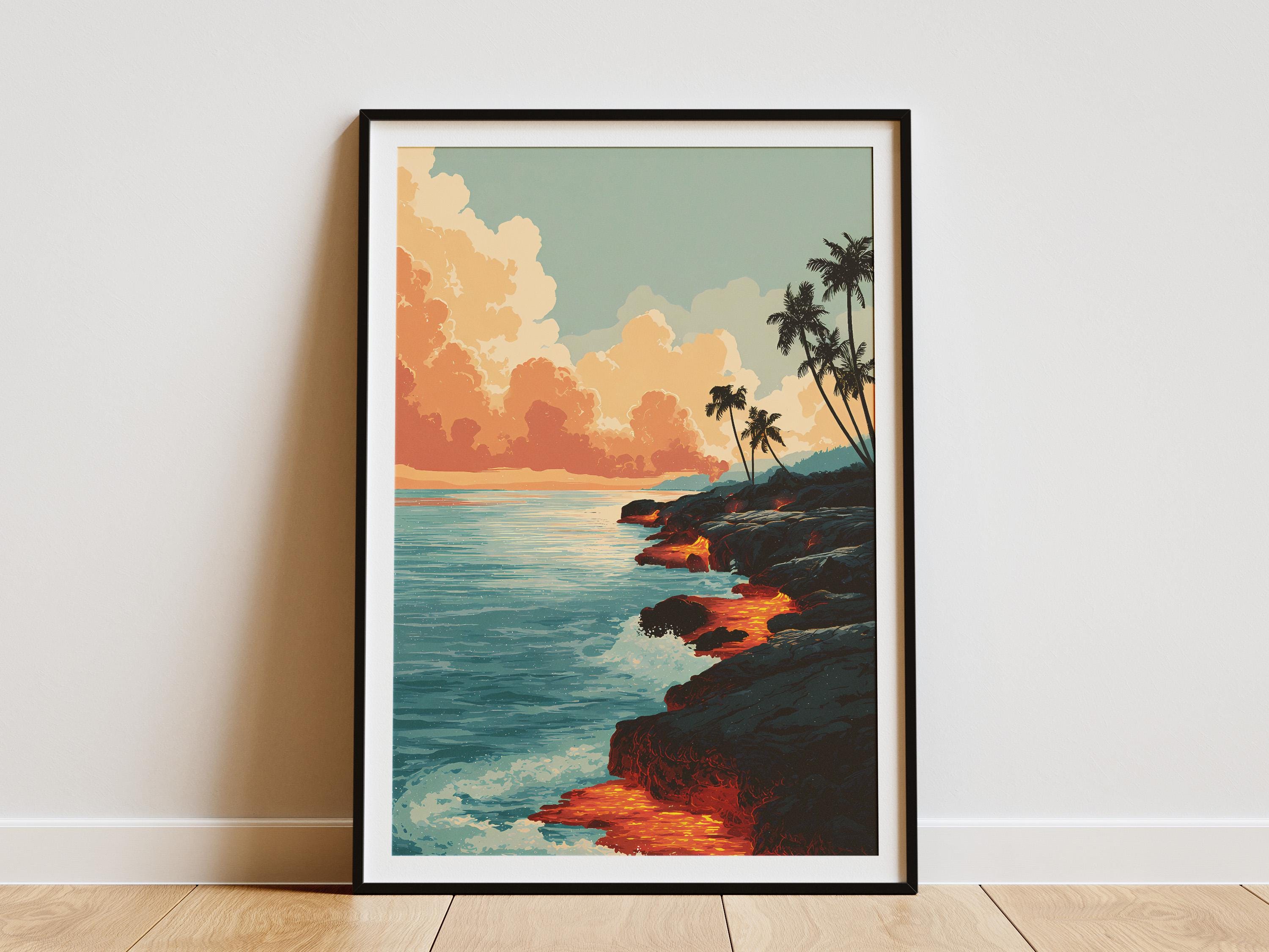 Hawaii Lava Flow Ocean View Poster Hawaiian Island Art Print Tropical ...