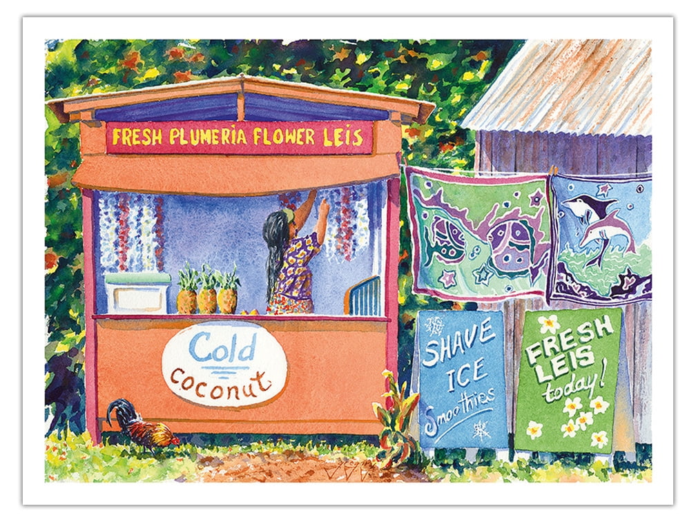 Hawaii Lei Stand - From an Original Watercolor Painting by David ...