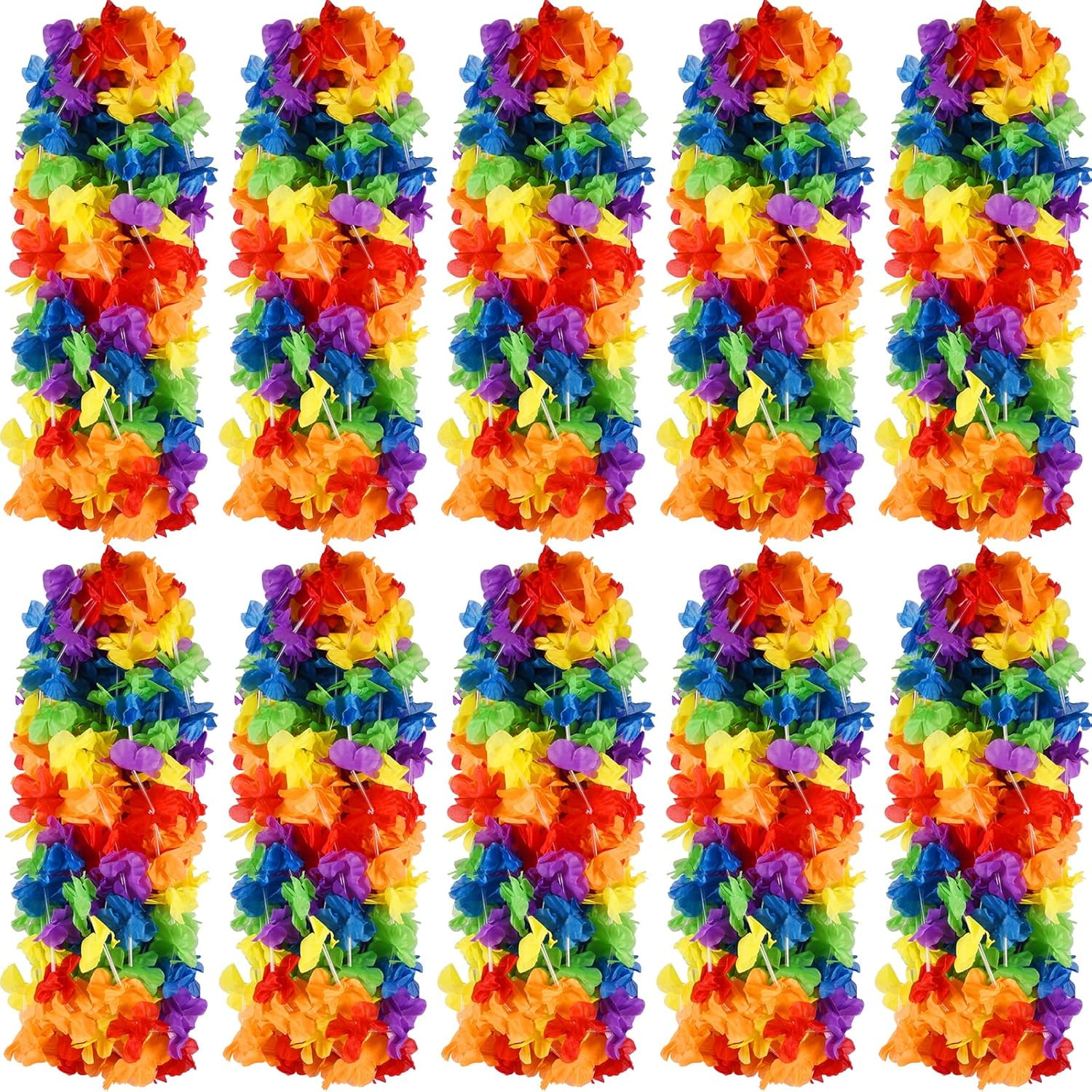 Hawaii Leis Colorful Flower Garland Hawaiian Luau Party Flowers Neck Loop, Rainbow Artificial ...