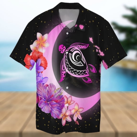 Hawaii Map Moon Star Turtle Plumeria Hibiscus Hawaiian Shirt - Walmart.com