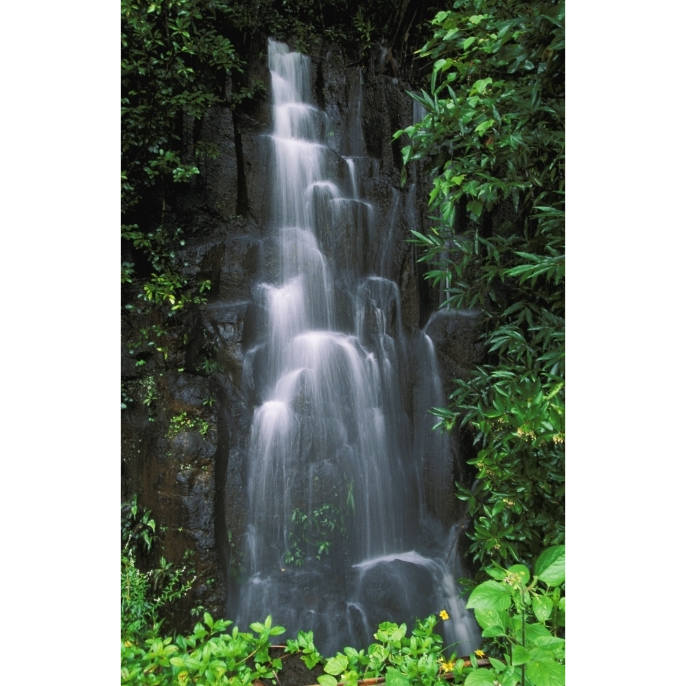 Hawaii Maui Hana Highway Cascading Waterfall In Lush Tropical ...