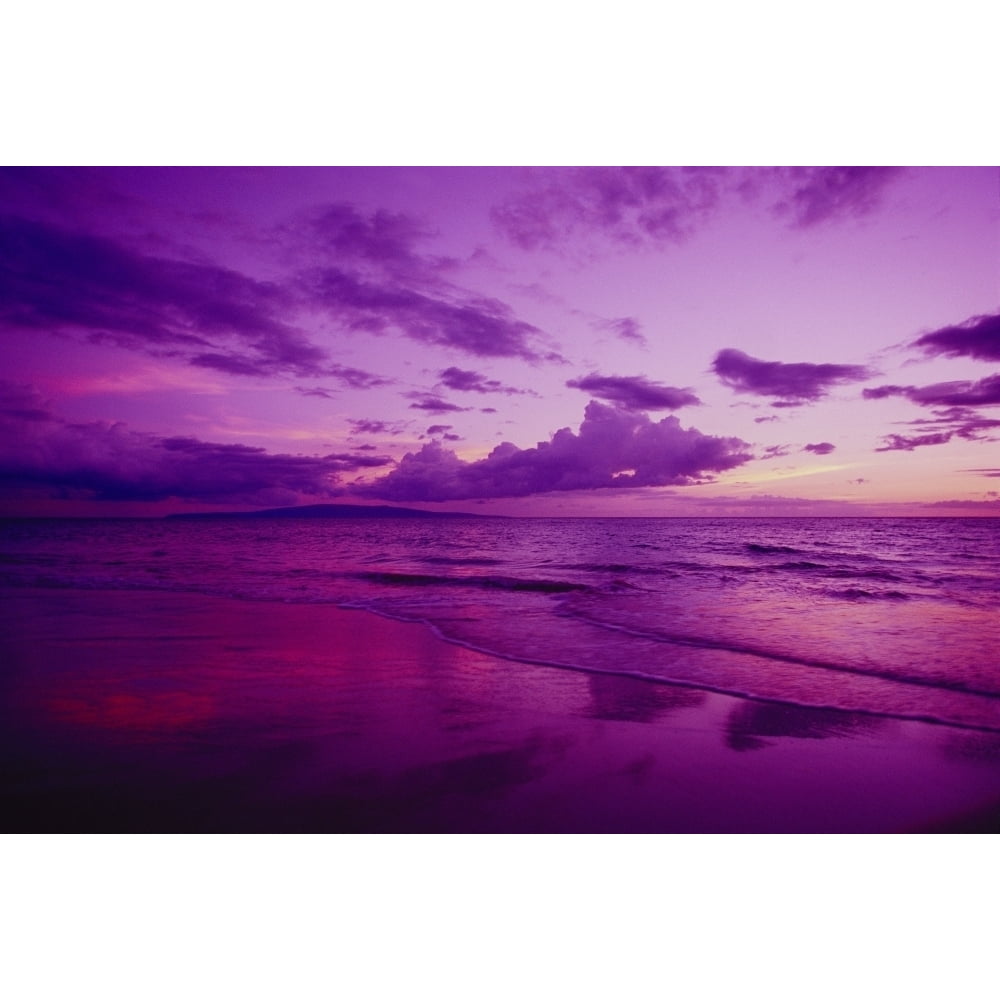 Hawaii Maui Kihei Sunset Purple Sky Shoreline At Kamaole Beach Poster ...
