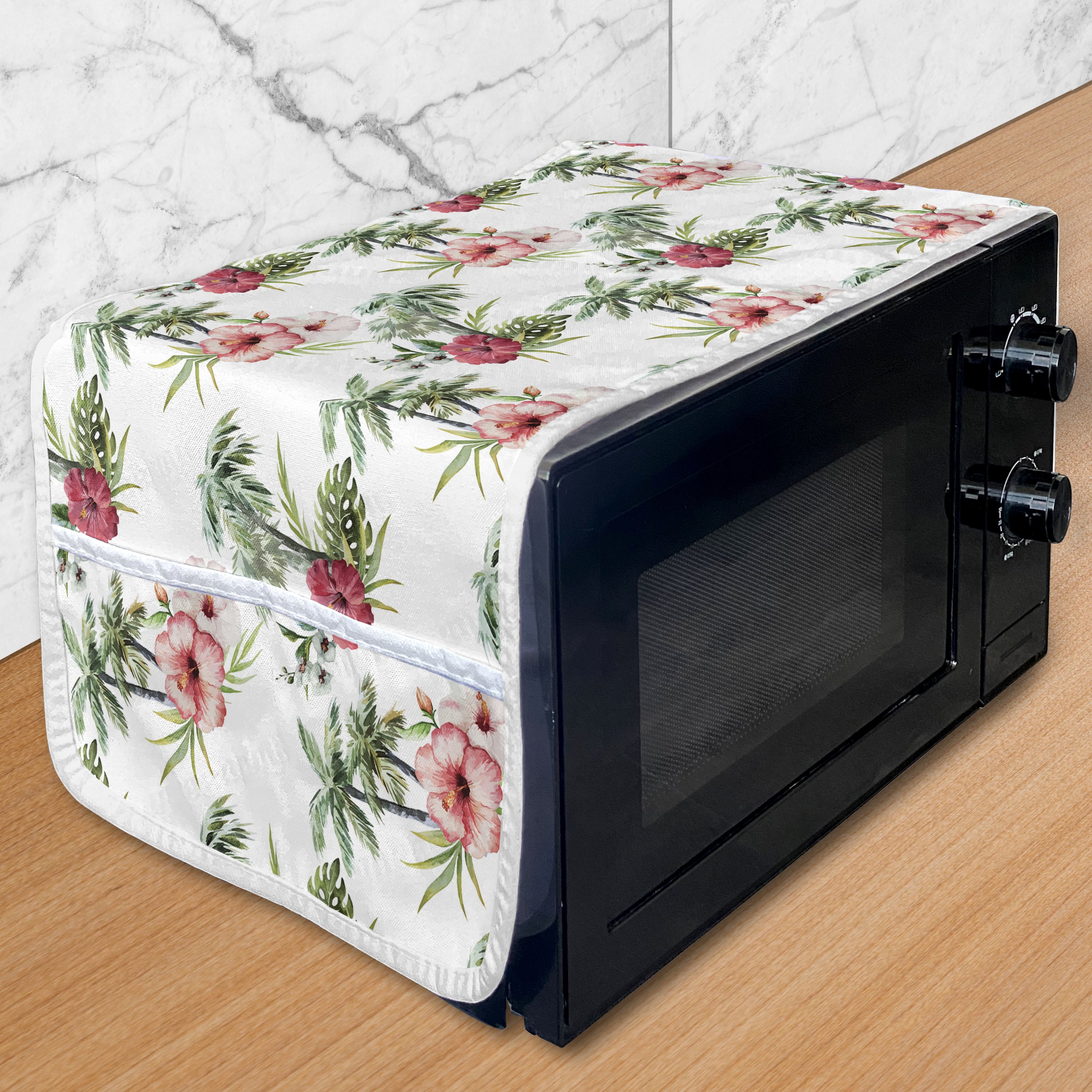 Hawaii Microwave Oven Cover, Aquarelle Effect Palm Trees Hibiscus ...