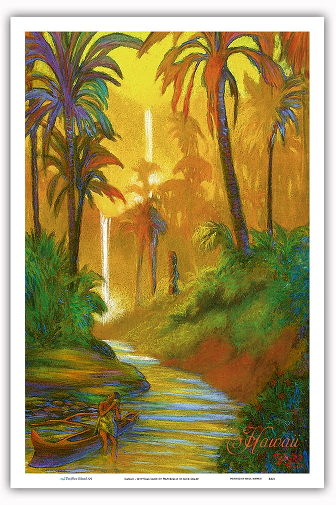 Hawaii - Mystical Land of Waterfalls - Vintage Hawaiian Travel Poster ...