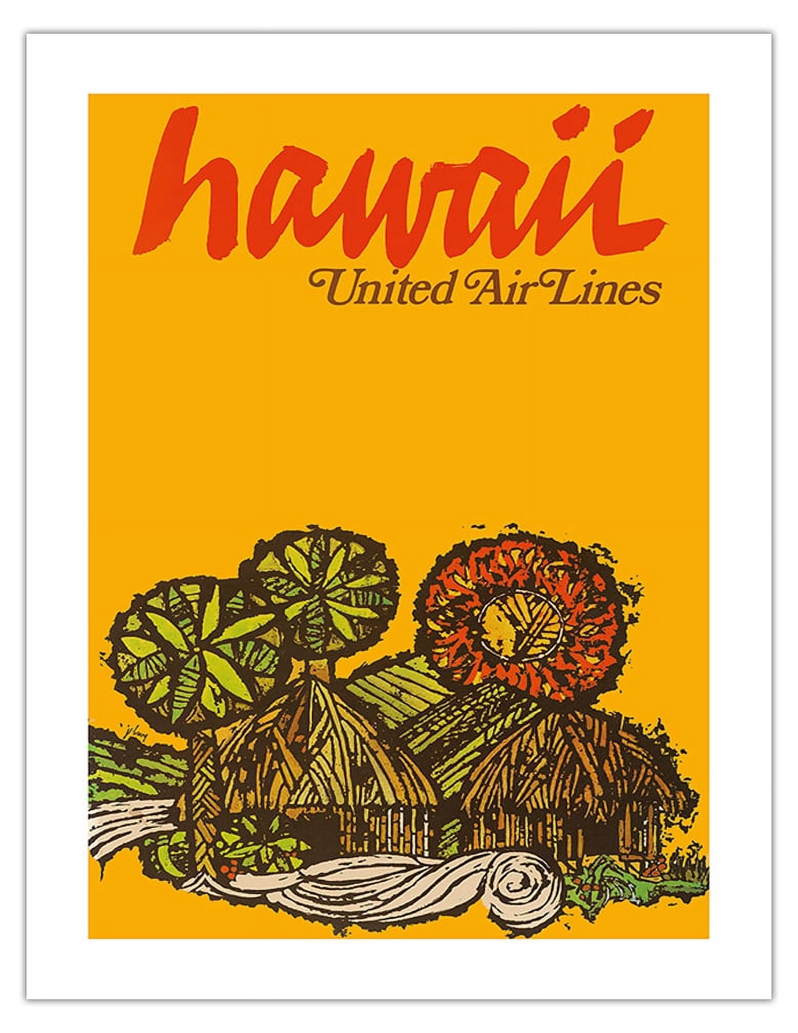 Hawaii - Native Hawaiian Grass Huts - United Air Lines - Vintage ...