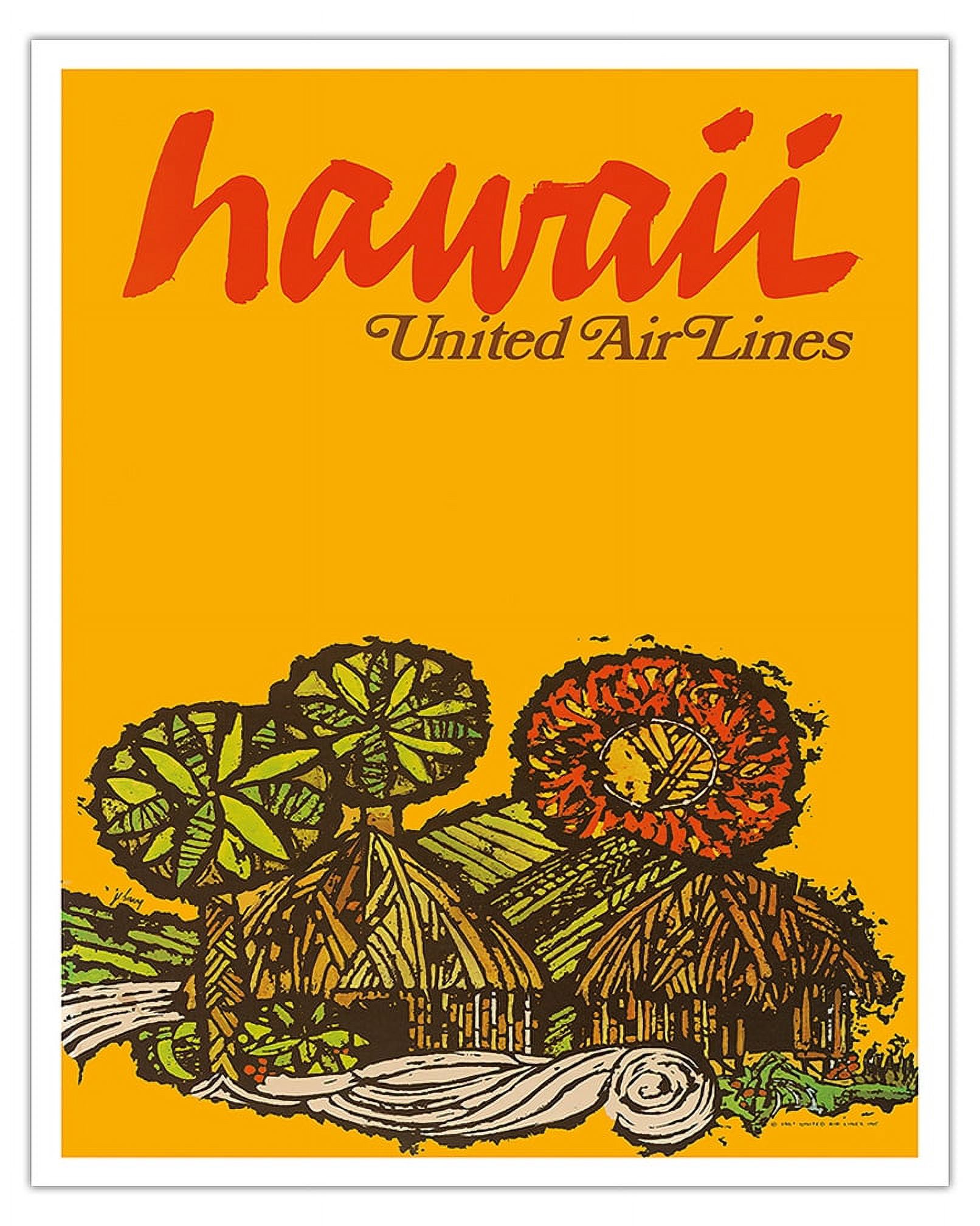 Hawaii - Native Hawaiian Grass Huts - United Air Lines - Vintage ...