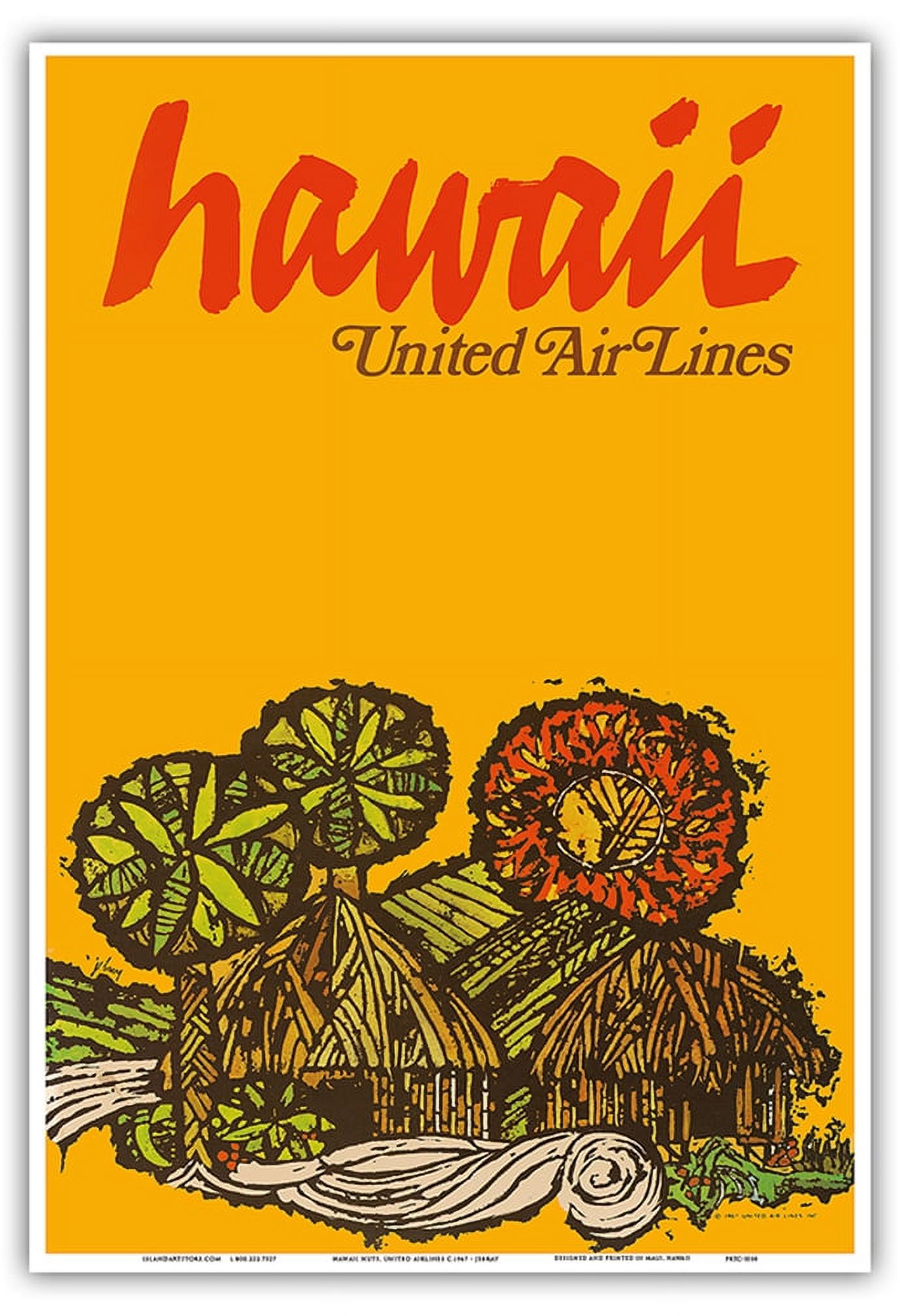 Hawaii - Native Hawaiian Grass Huts - United Air Lines - Vintage ...