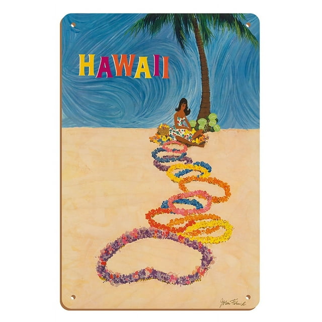 Hawaii - Native Hawaiian Making Leis - Vintage Hawaiian Travel Poster ...