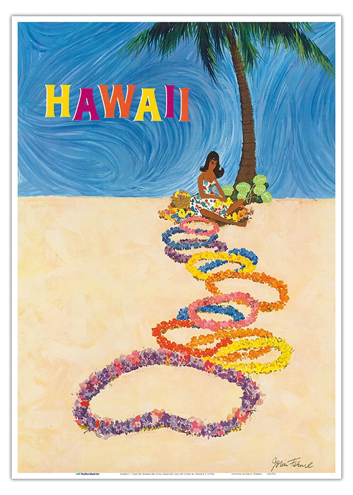 Hawaii - Native Hawaiian Making Leis - Vintage Hawaiian Travel Poster ...