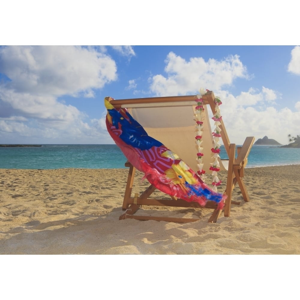 Hawaii Oahu Kailua A lounge chair on the white sandy beach of Lanikai ...