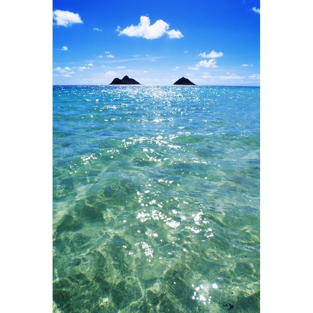 Hawaii Oahu Lanikai Beach View Of Water Sky Clouds And Mokulua Islands ...