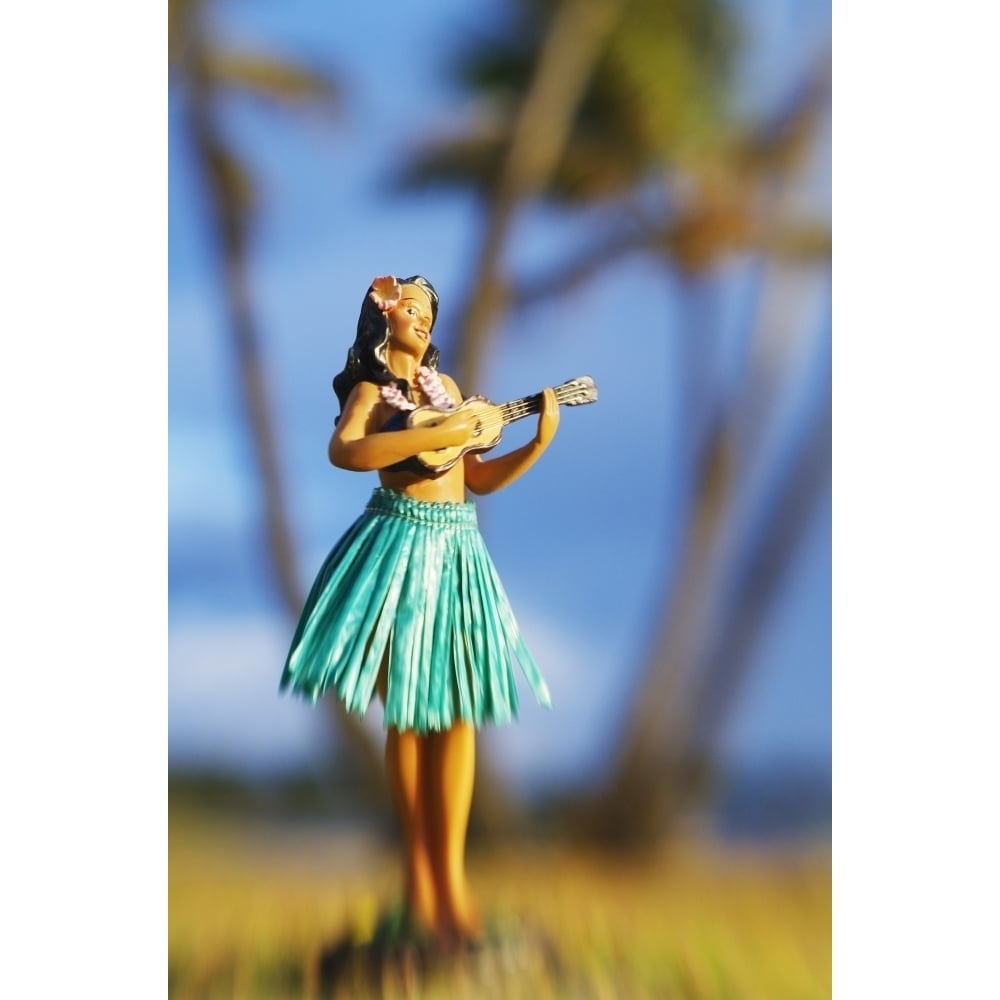 Hawaii Oahu Punaluu Hula Doll On The Grass Beneath Palm Trees. Poster ...