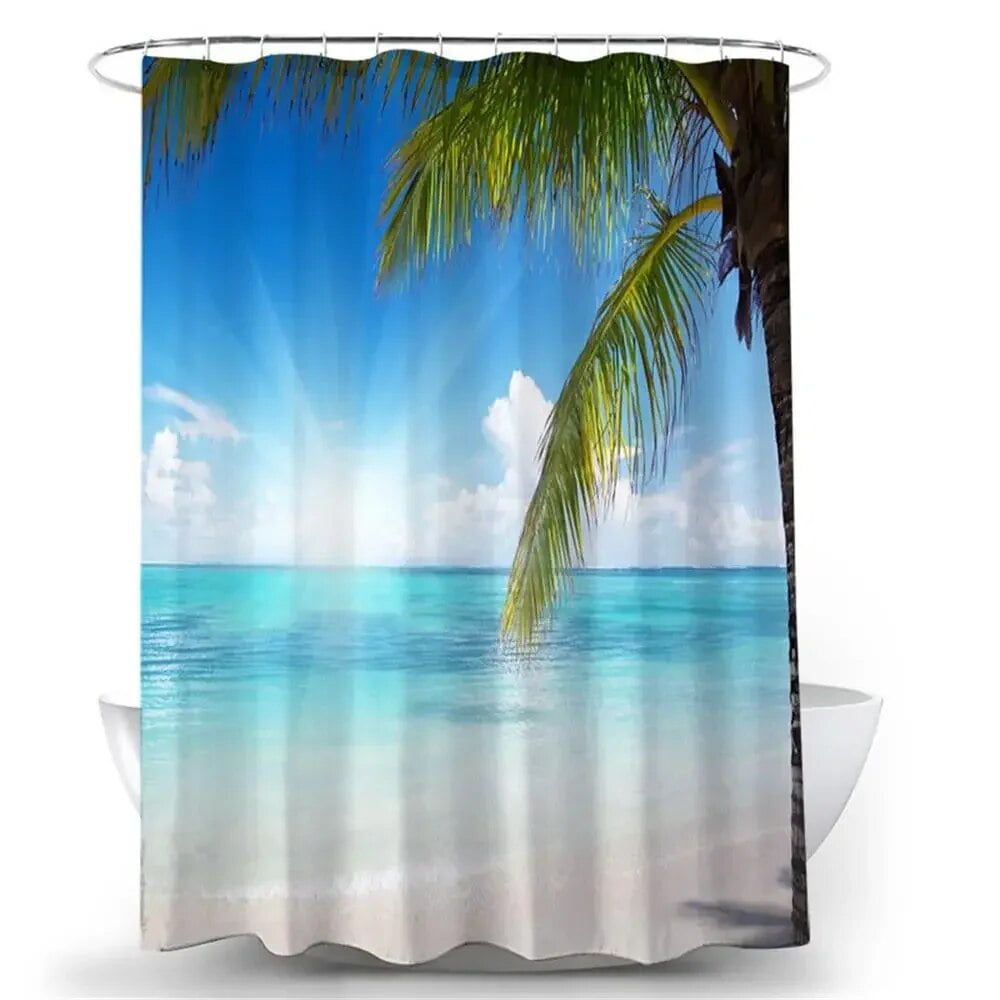 Hawaii Ocean Palm Leaves Beach Shower Curtains Forest Lake Mountain ...