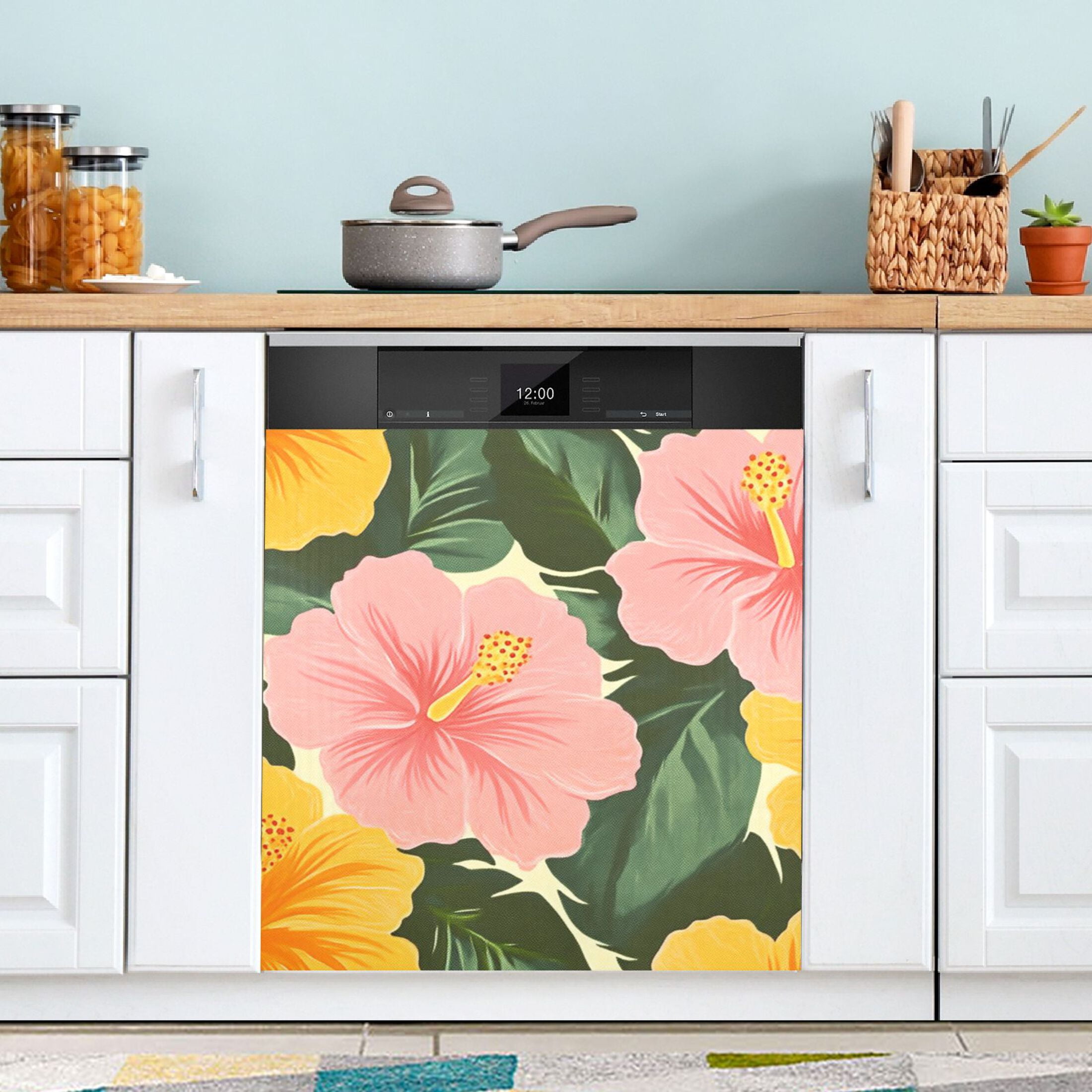 Hawaii Orange Pinkish Yellow Flowers Leaves Dishwasher Magnet ...