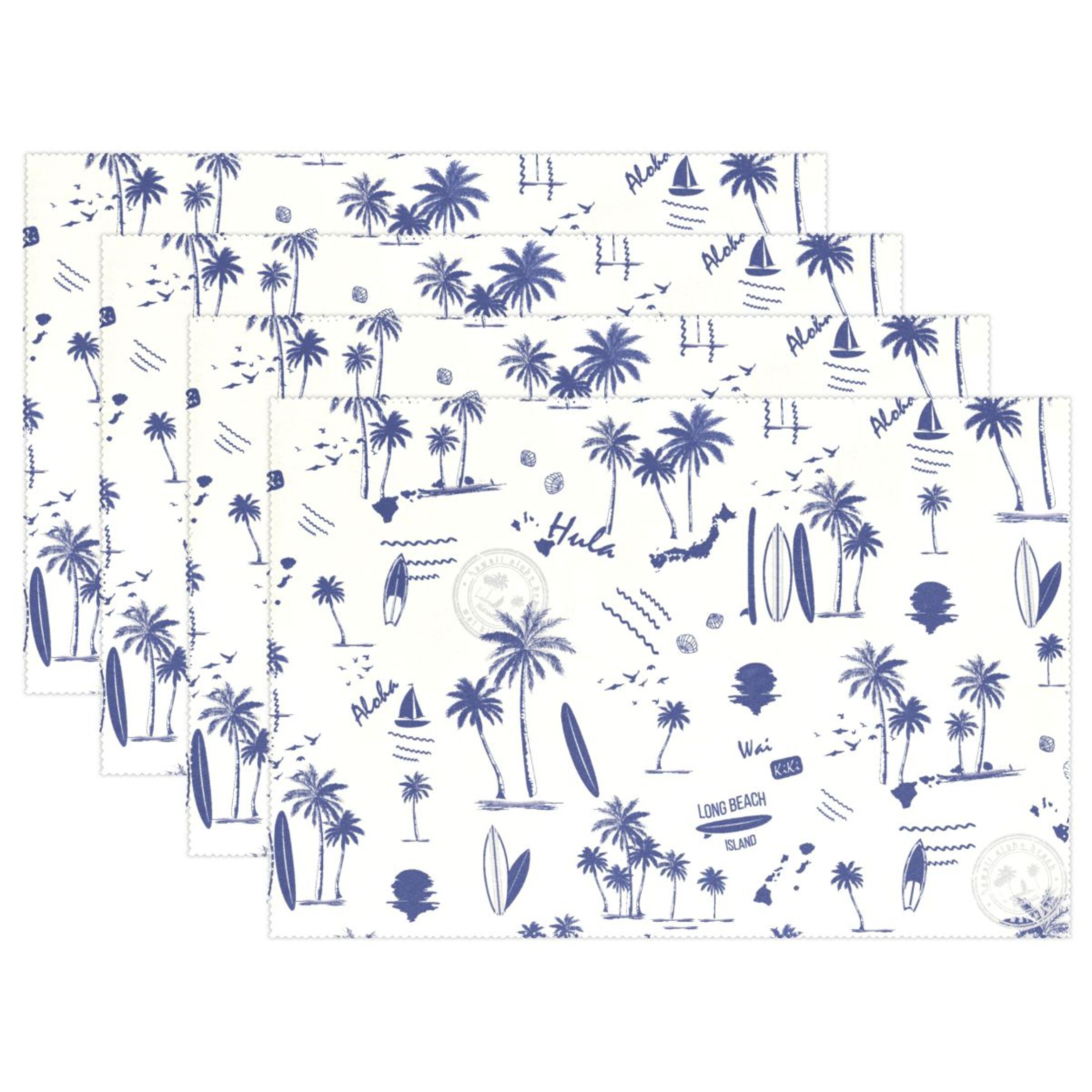 Hawaii Palm Tree Summer 4 PCs Placemats Set Linen Non-Slip Table Mat ...