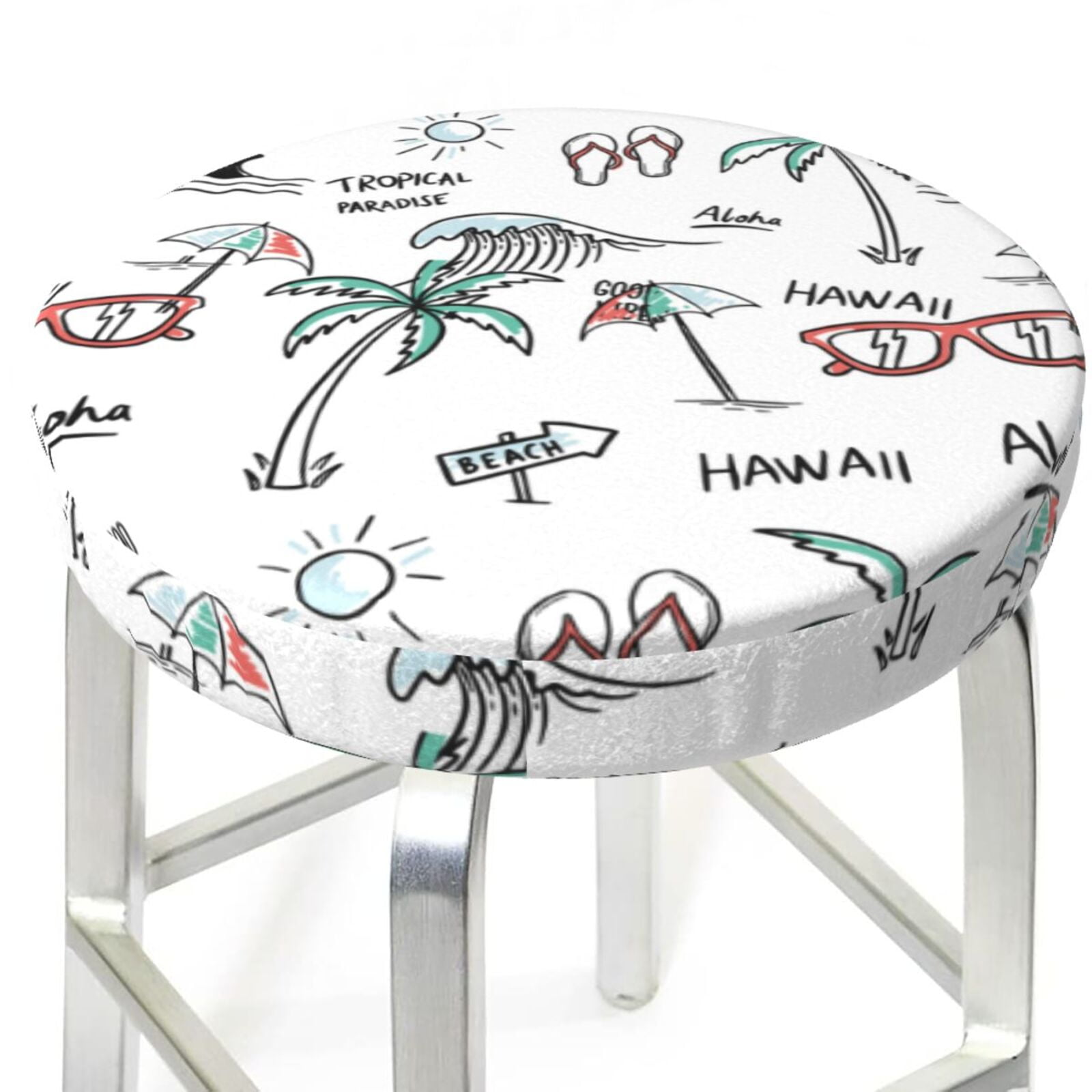 Hawaii Palm trees flip flops Bar Stool Covers - Stretch Round Seat ...