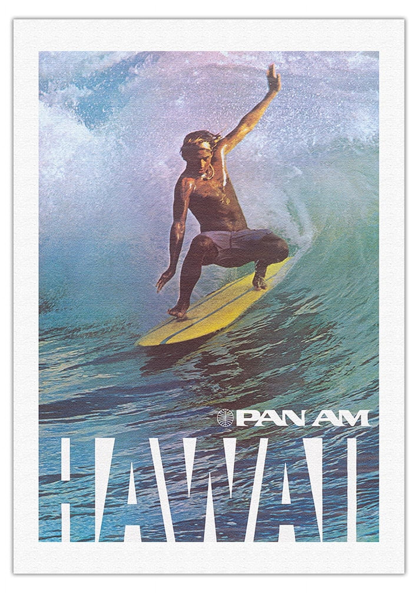 Hawaii - Hawaiian Surfer - Vintage Airline Travel Poster c.1975 - Fine ...
