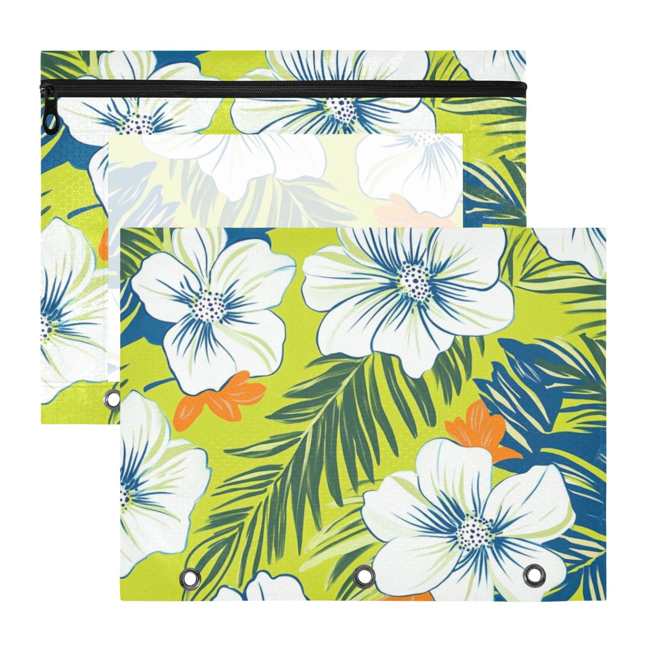 Hawaii Pattern White Blue Tropical Florals 3-Ring Binder Pouches A4 ...