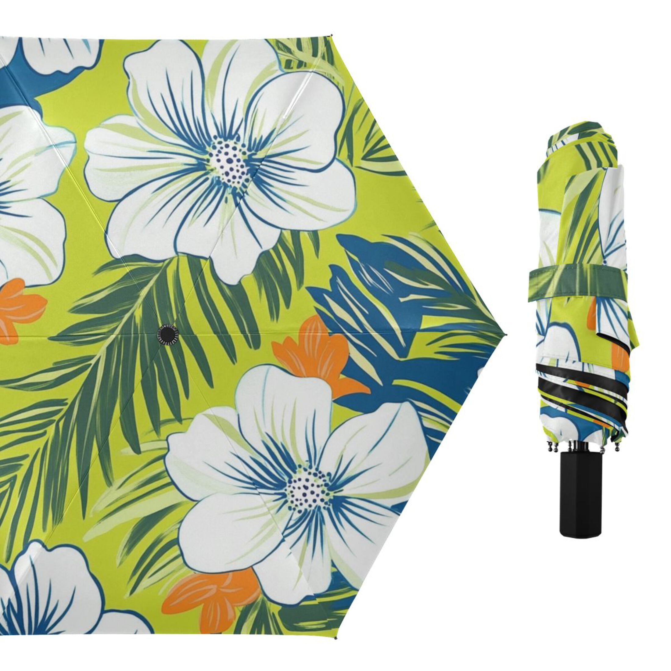 Hawaii Pattern White Blue Tropical Florals All Weather Umbrella Triple ...