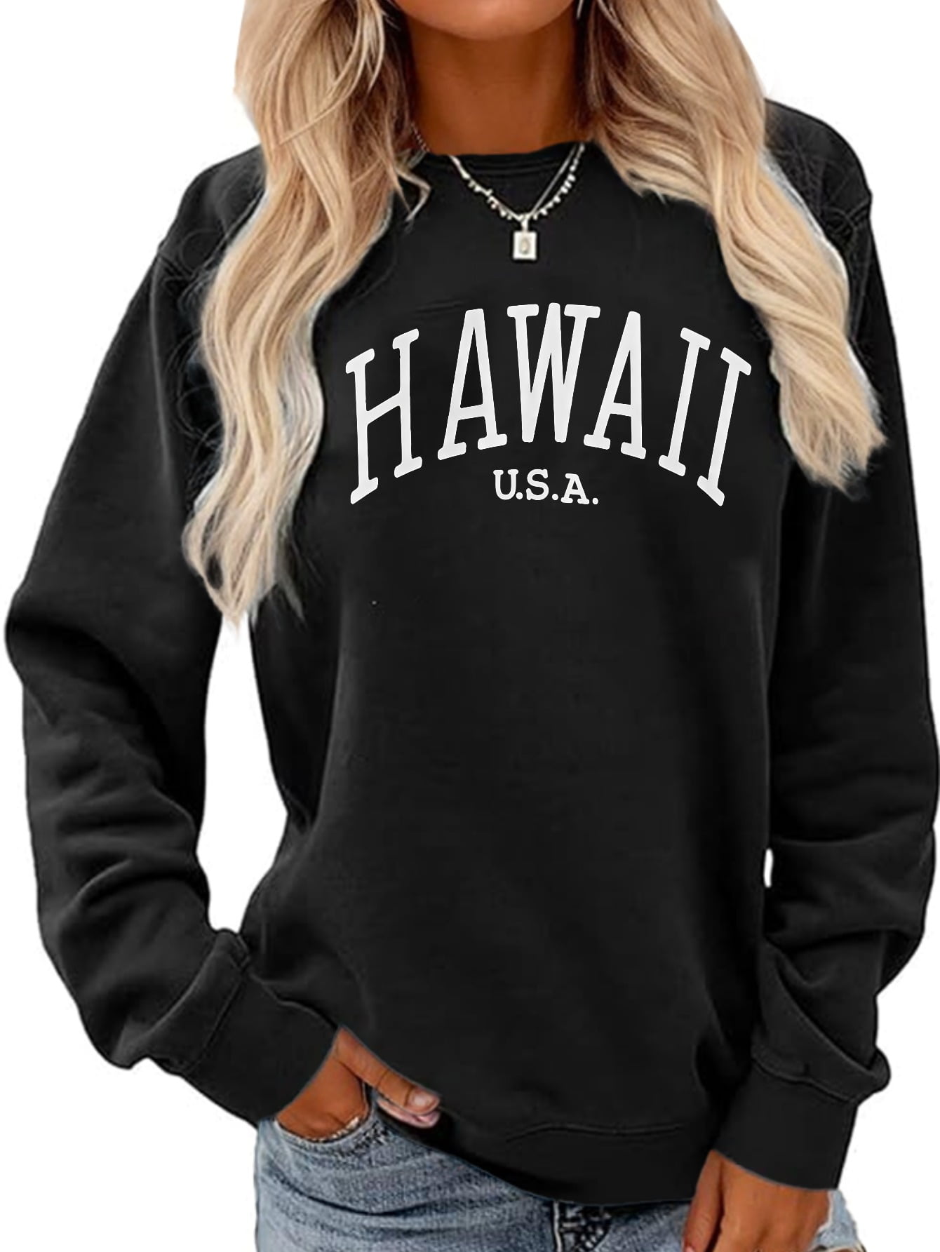 Hawaii Place Name Print Sweatshirt Long Sleeve Shirts For Women ...