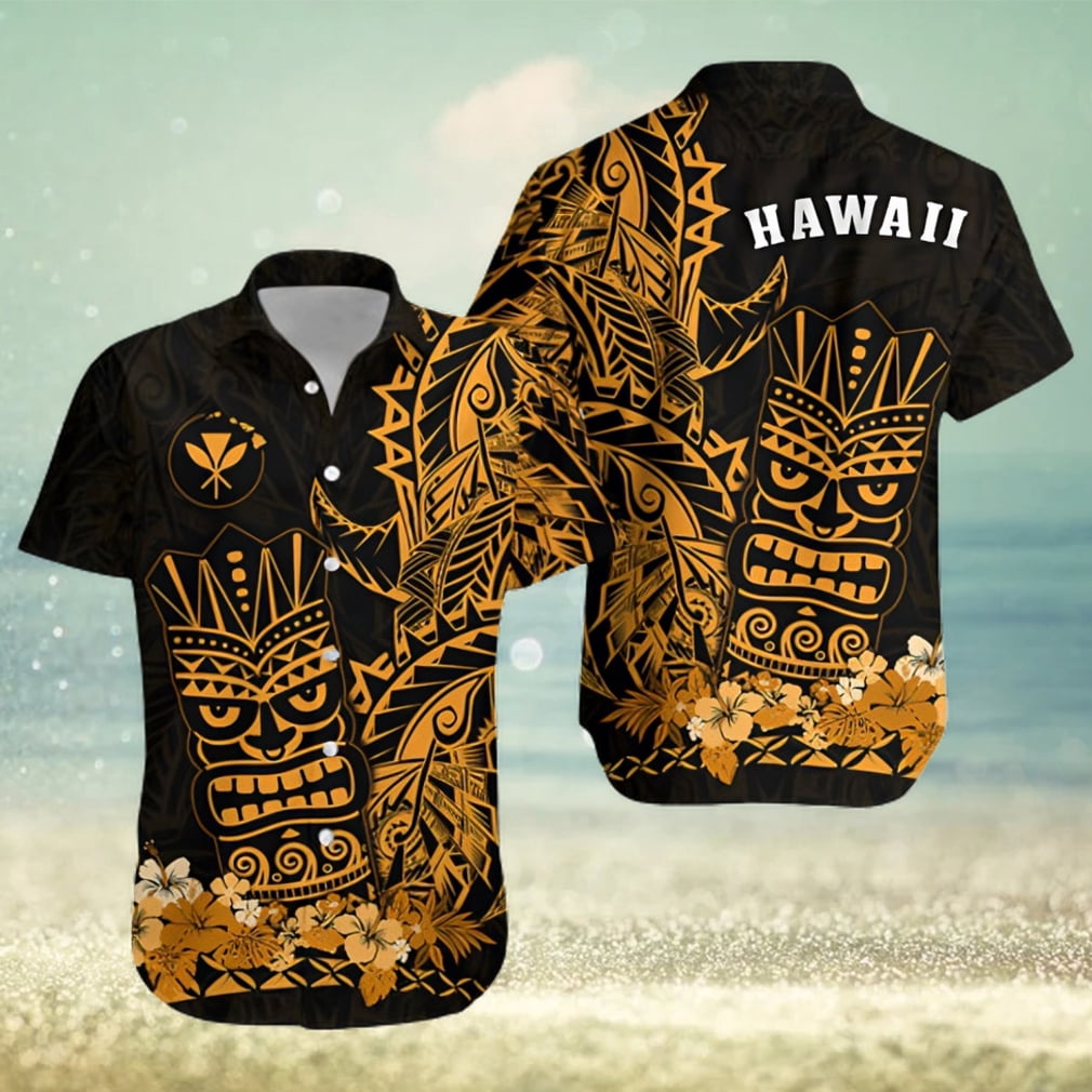 Hawaii Polynesian Hawaiian Shirt Gold Tiki Masks Hawaiian - Walmart.com