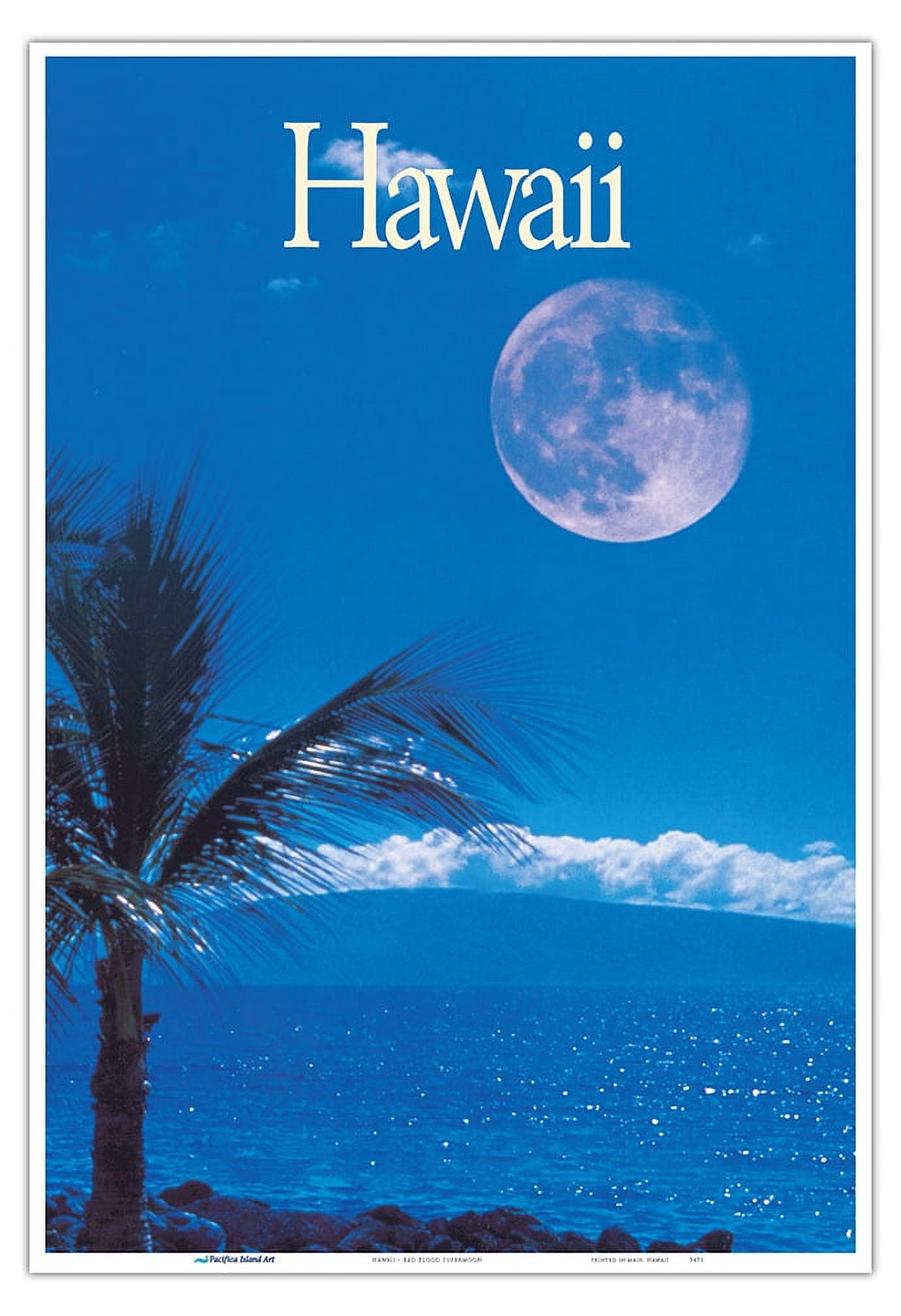 Hawaii - Red Blood Supermoon - Vintage Travel Poster - Master Art Print ...
