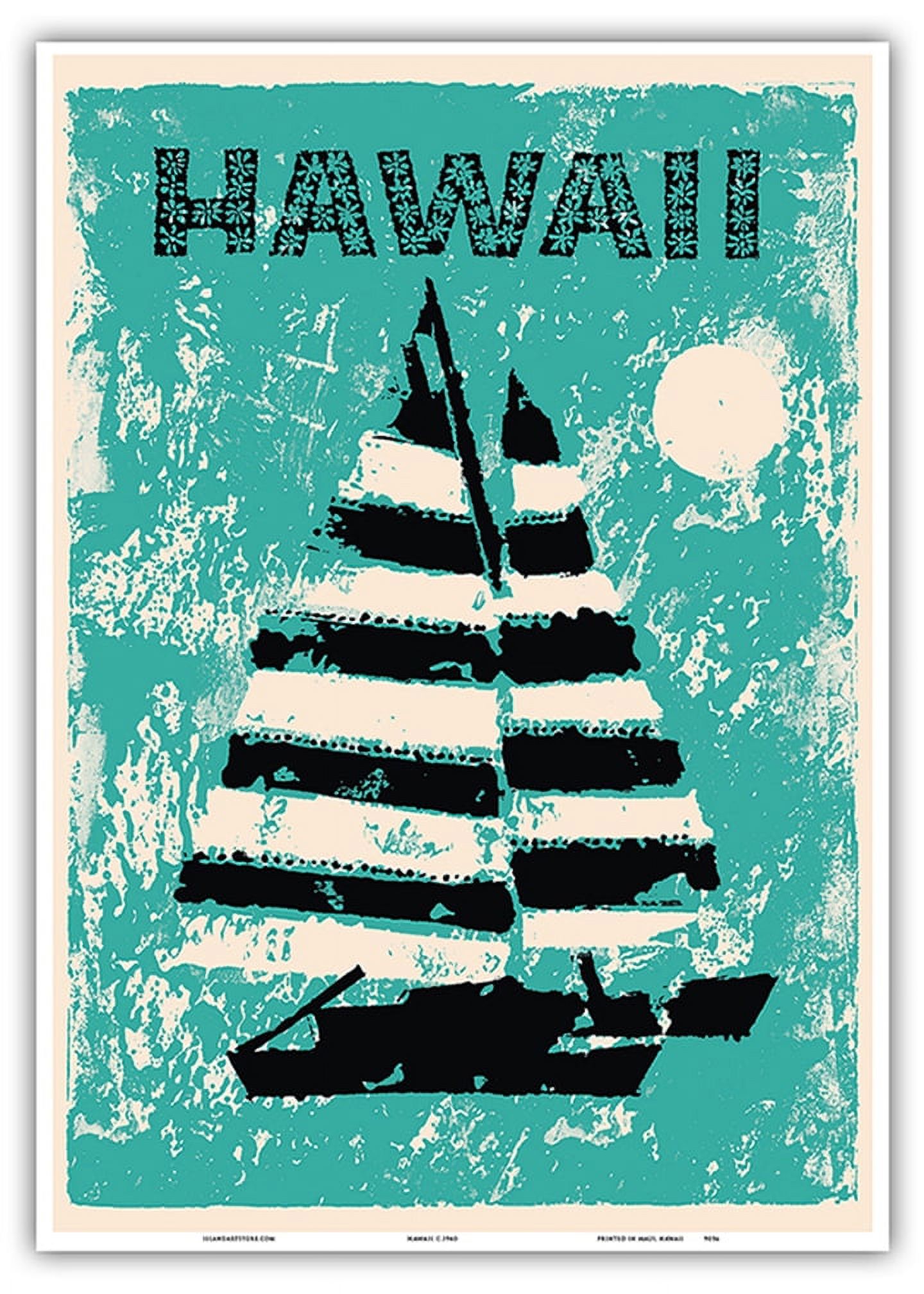 Hawaii - Sailboat Sunset - Vintage Travel Poster c.1960 - Master Art ...