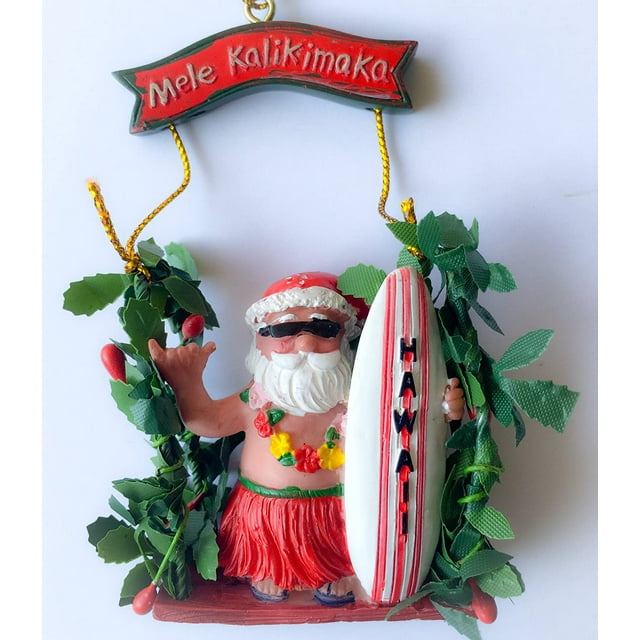 Hawaii Santa w/Surfboard On Wreath Polyresin Ornament - Walmart.com