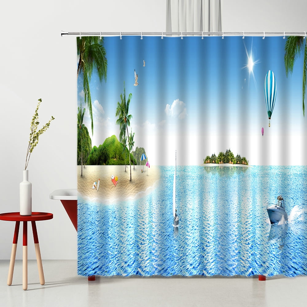 Hawaii Scenery Sunlight Beach Bath Curtains Coconut Tree Multiple Size ...