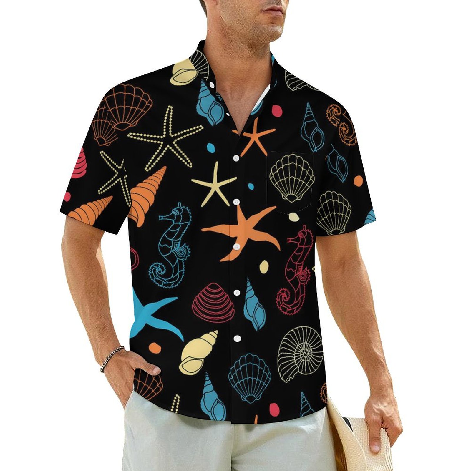 Hawaii Shirt Beach Sea Shells Blouses and White Retro Casual Shirts ...
