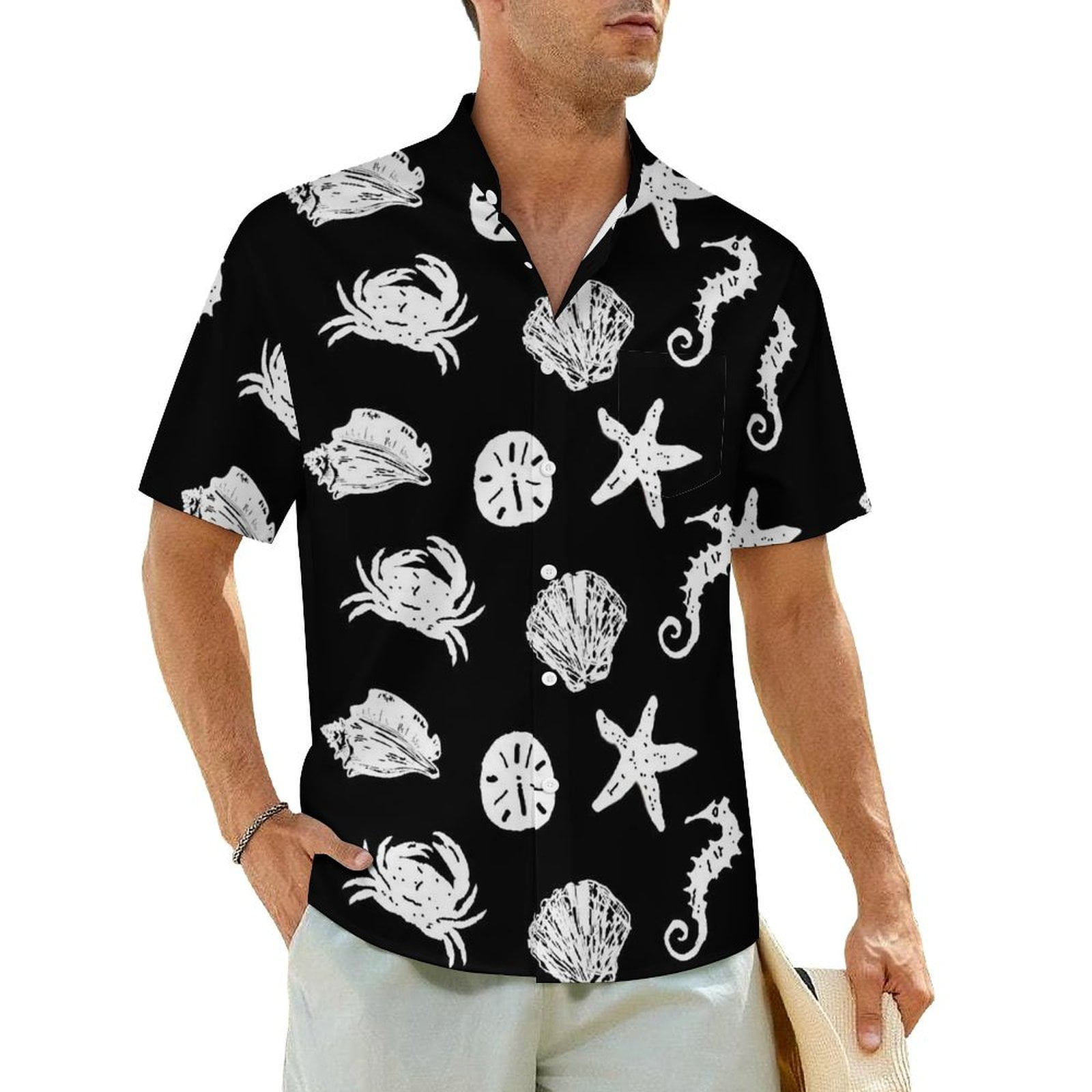 Hawaii Shirt Beach Sea Shells Blouses and White Retro Casual Shirts ...